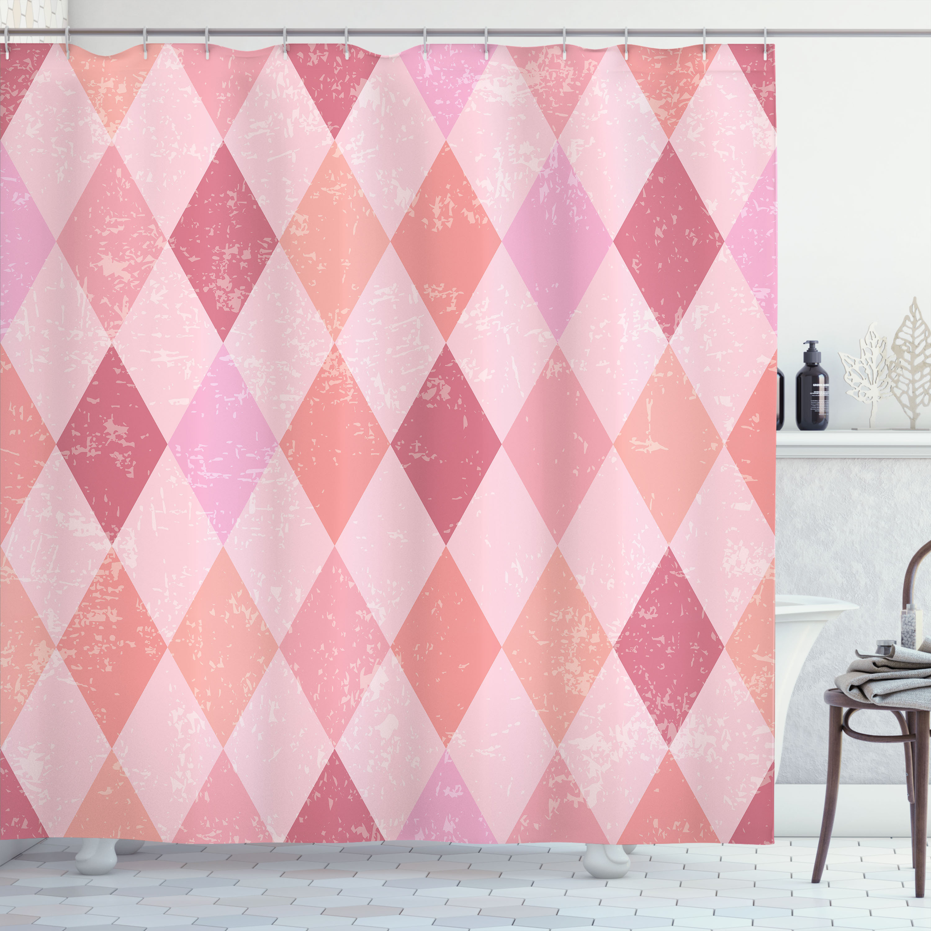 Latitude Run® Pink Shower Curtain Harlequin Diamond Pattern | Wayfair