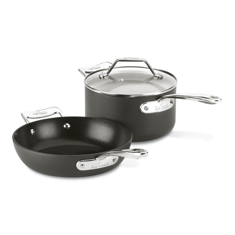 All-Clad Essentials 3 Piece Hard-Anodized Aluminum Non Stick Cookware ...