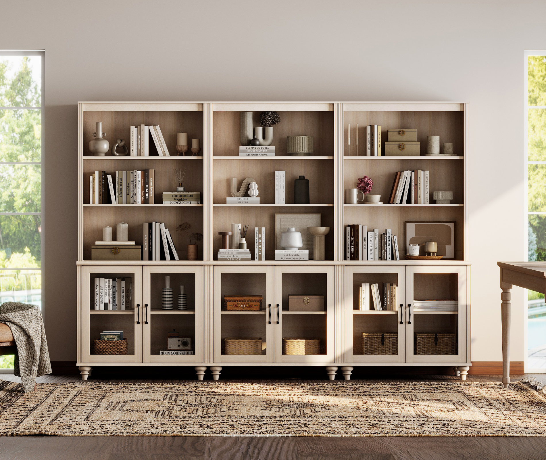 One Allium Way Bookcase With Doors Set Of 3, 5 Tier Bookshelf, 72 ...