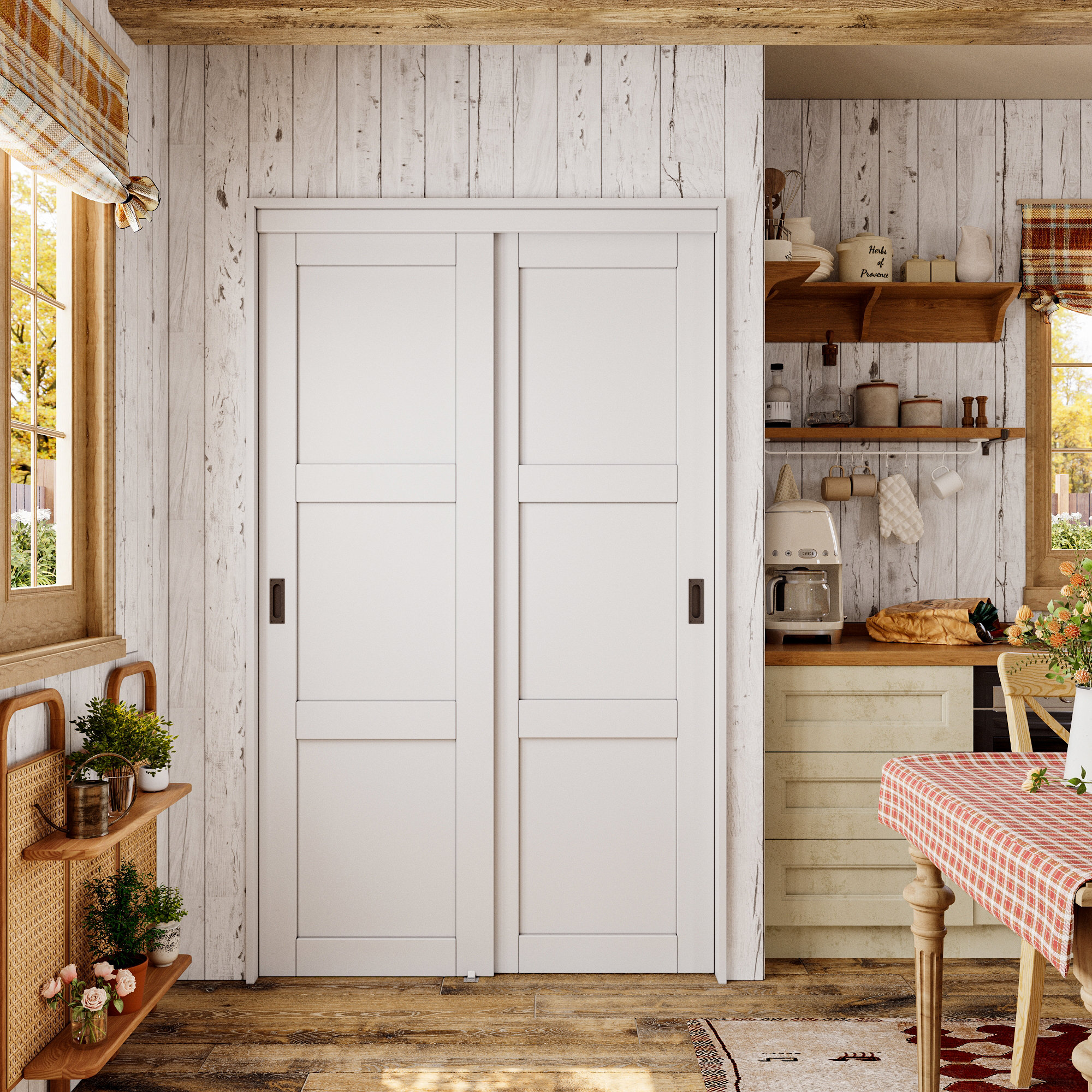 Home Worthy Paneled Pantry Closet Sliding Doors With Hardware & Handles ...