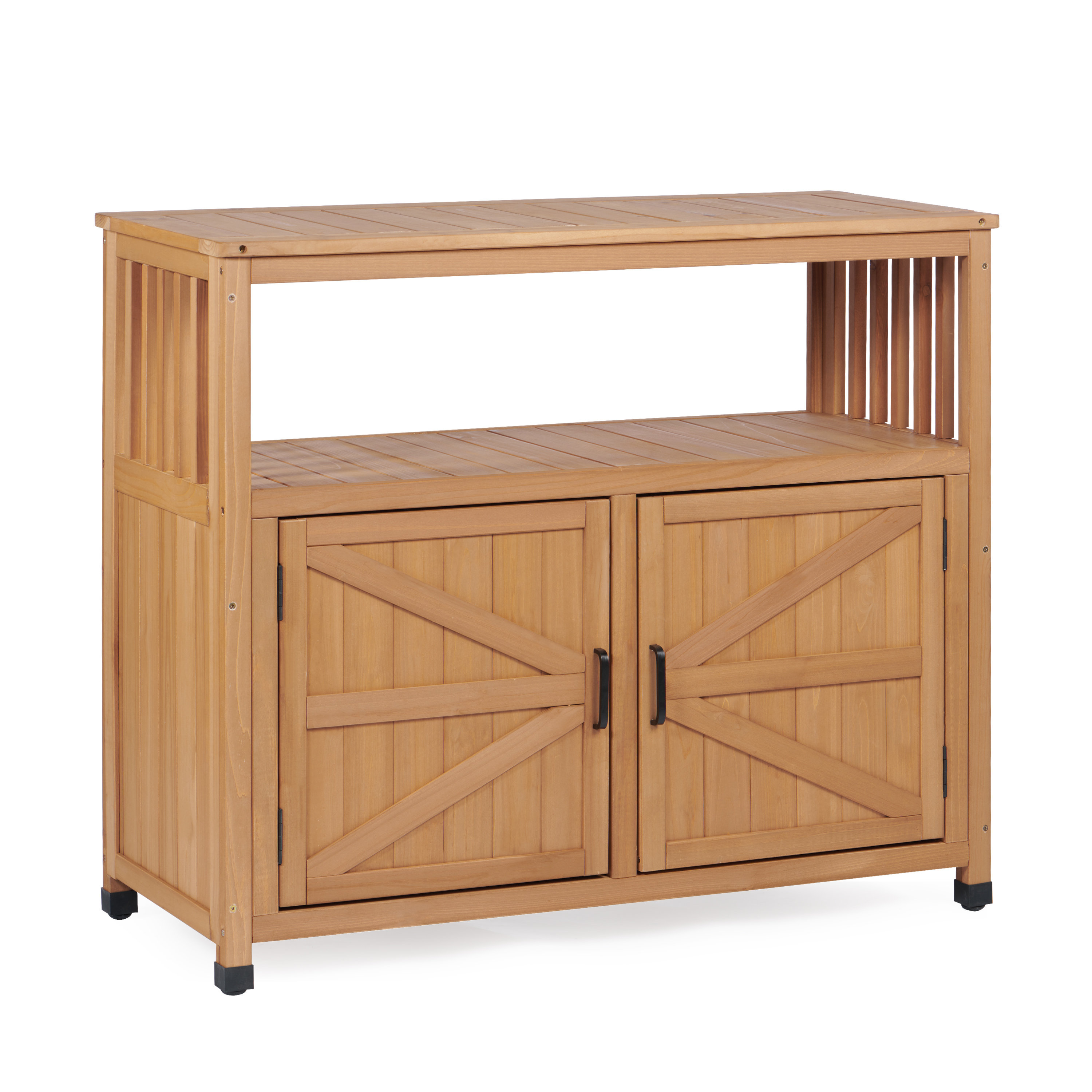 Gracie Oaks Wooden Patio Bar Table Set With Storage, Buffet Cabinet ...