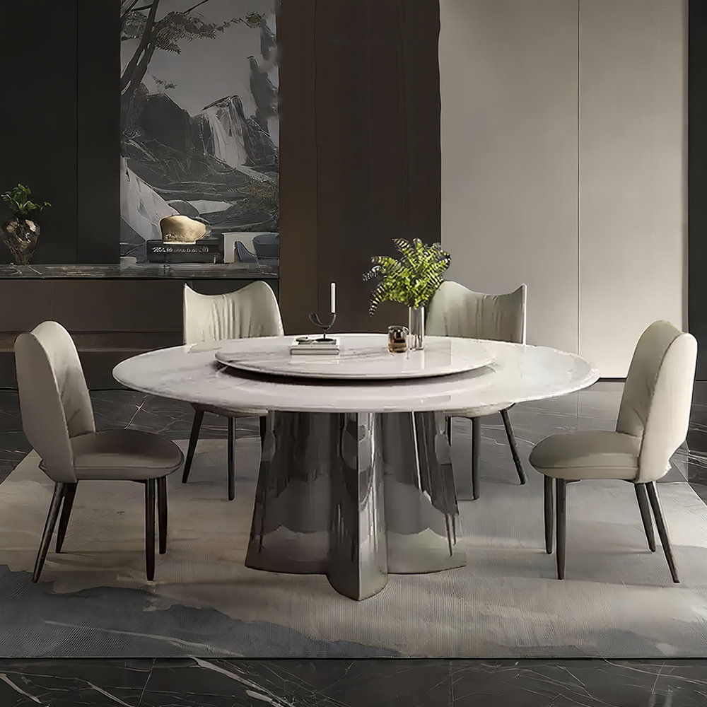 ALLNICEDT Luxury Modern Faux Marble Round Dining Table Set - Wayfair Canada