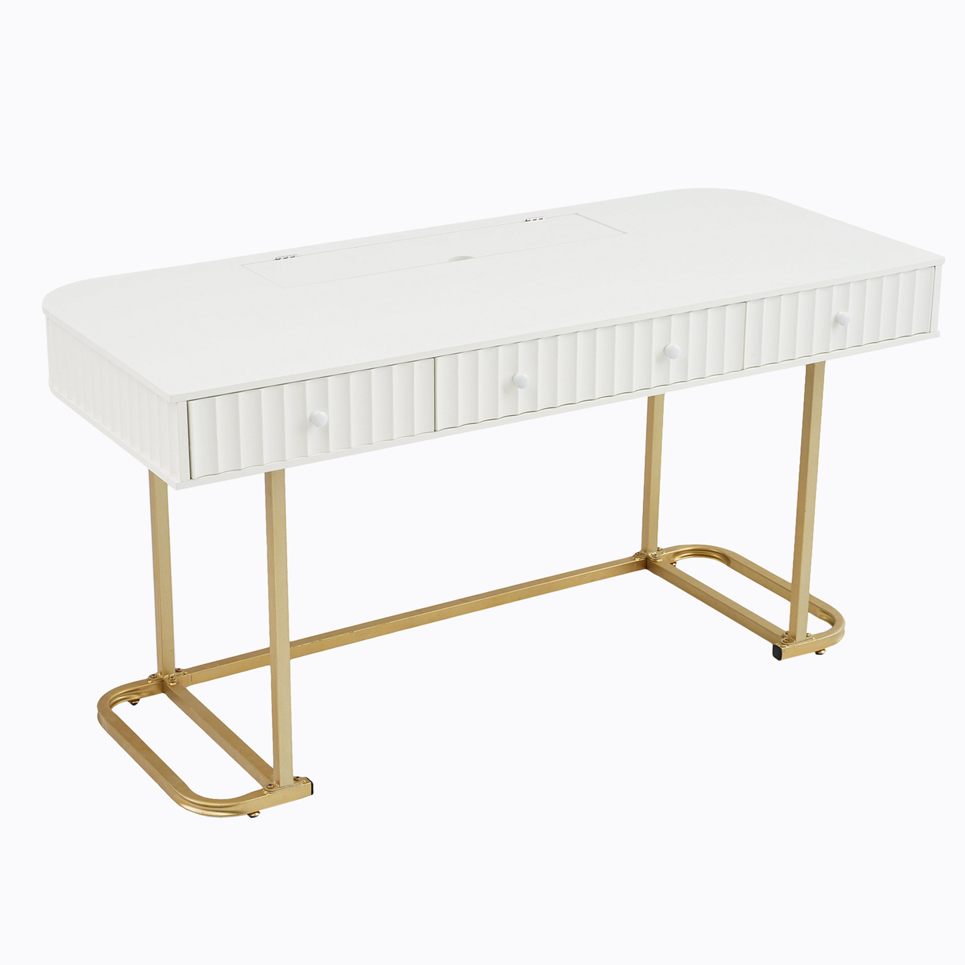 Mercer41 58"Mid-Century Modern Curved Desk,Wooden Home Office Desk with ...