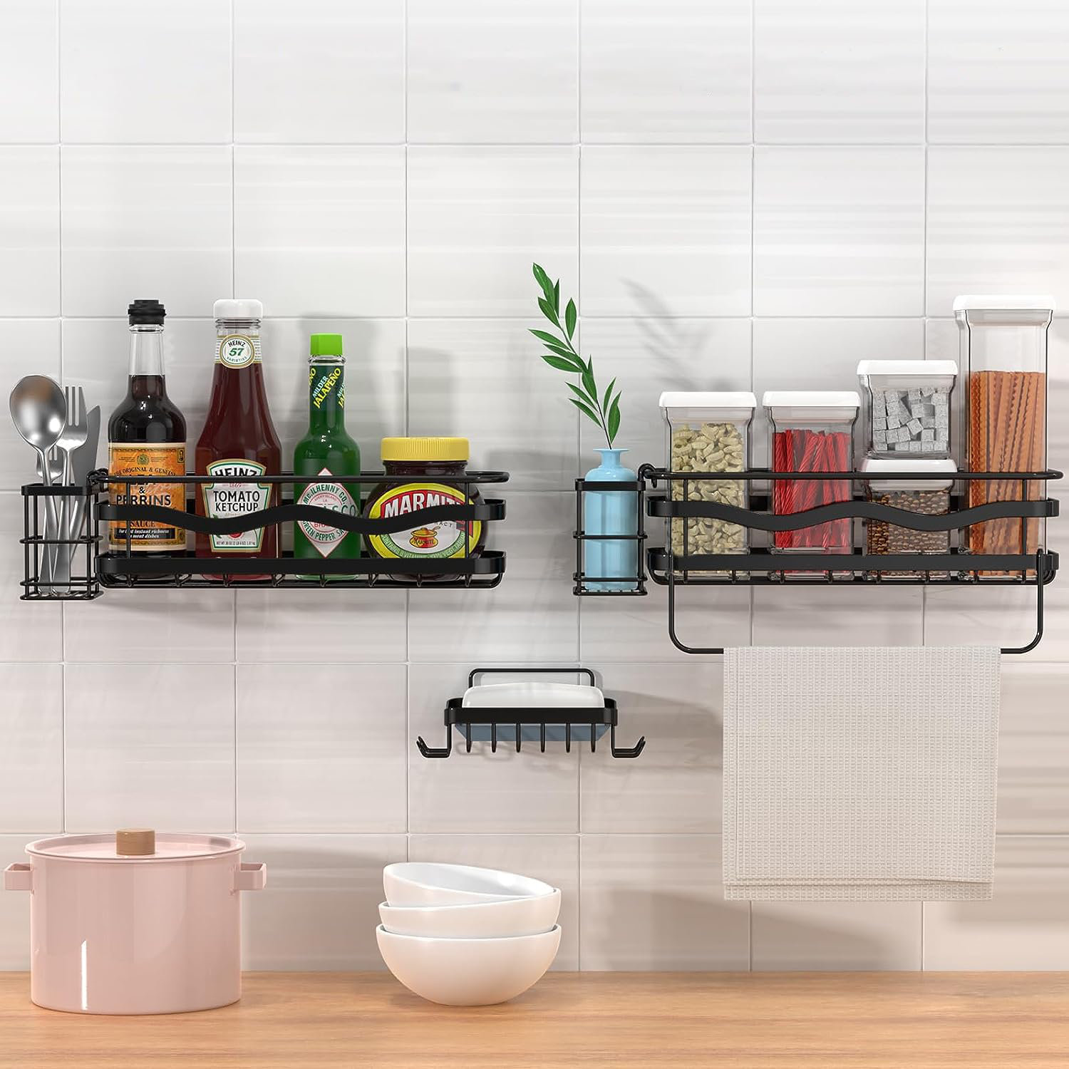 Ebern Designs Strong Adhesive Shower Caddy Set - Durable Carbon Steel ...