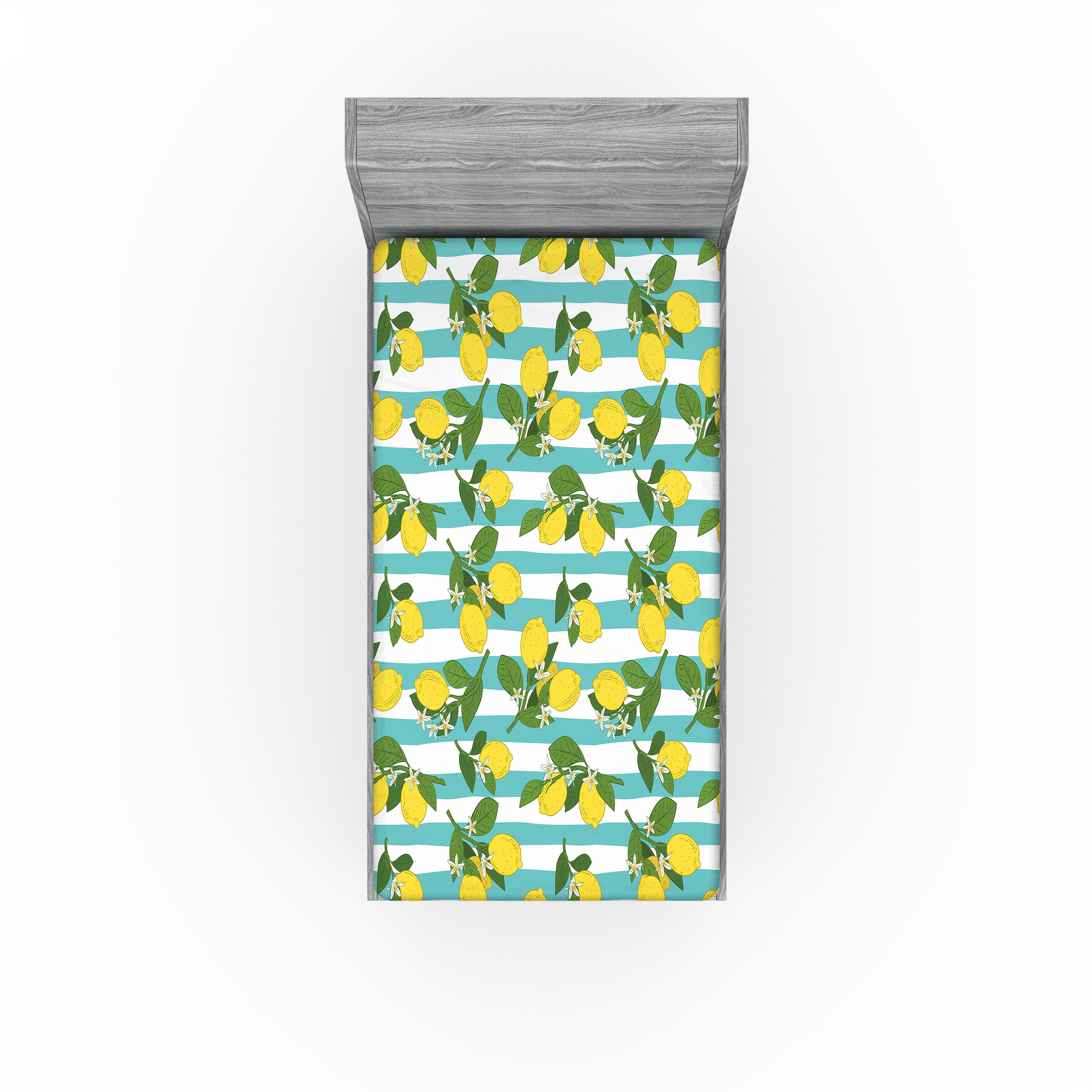 Ambesonne Lemons Fitted Sheet 2-Pack Lemon Blossoms Leaves Art Seafoam ...
