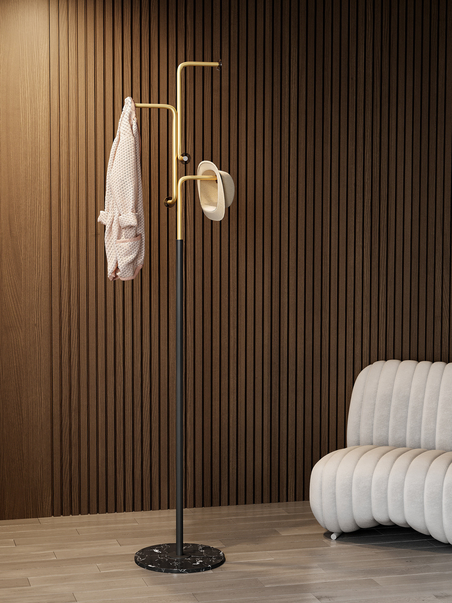 Mercer41 Saffah Steel Freestanding 5-Hook Coat Rack, Elegant Marble ...