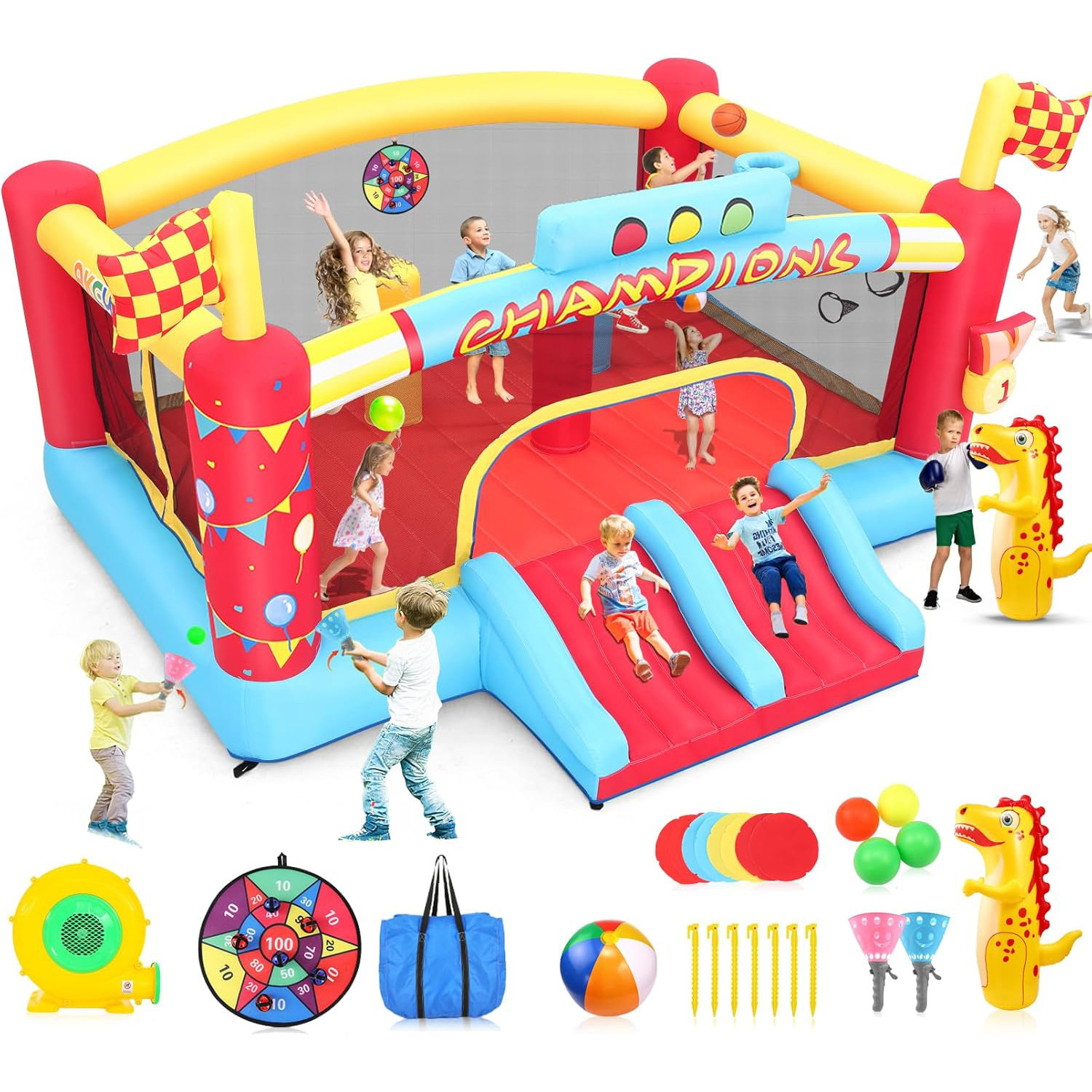 Homdox 13.1' X 11.1' Large Inflatable Bounce House With Basketball Hoop ...