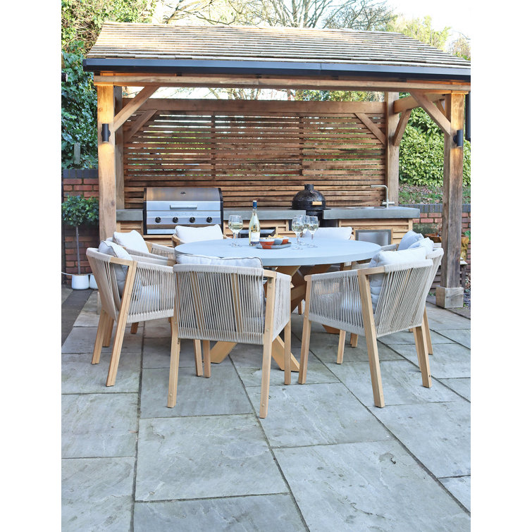 Royalcraft Luna Ellipse concrete table - Warm grey with 8 Roma Dining ...