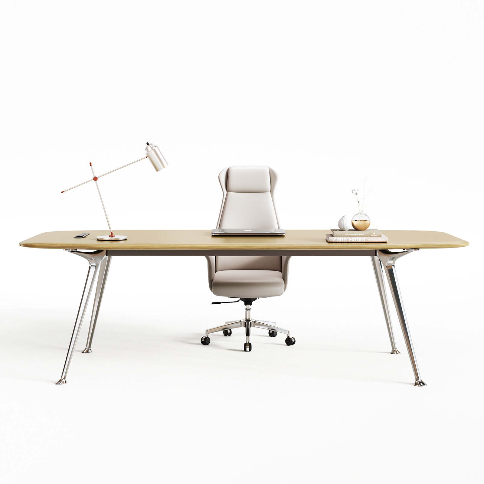 Ivy Bronx Office Desk With Chrome-plated Legs and a Built-in Desktop ...