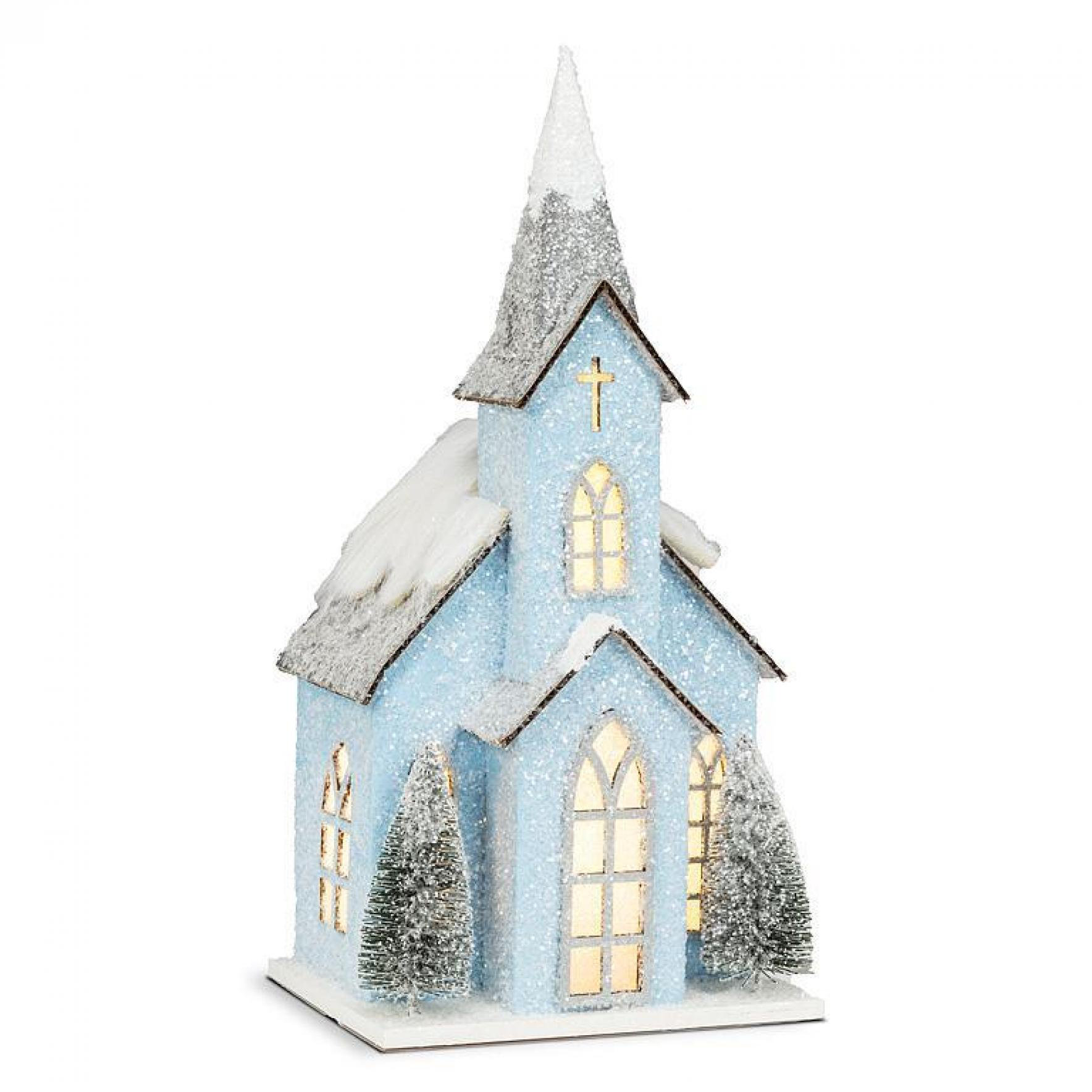 The Holiday Aisle® Snowy Glitter Church With Led Lights Figurine | Wayfair