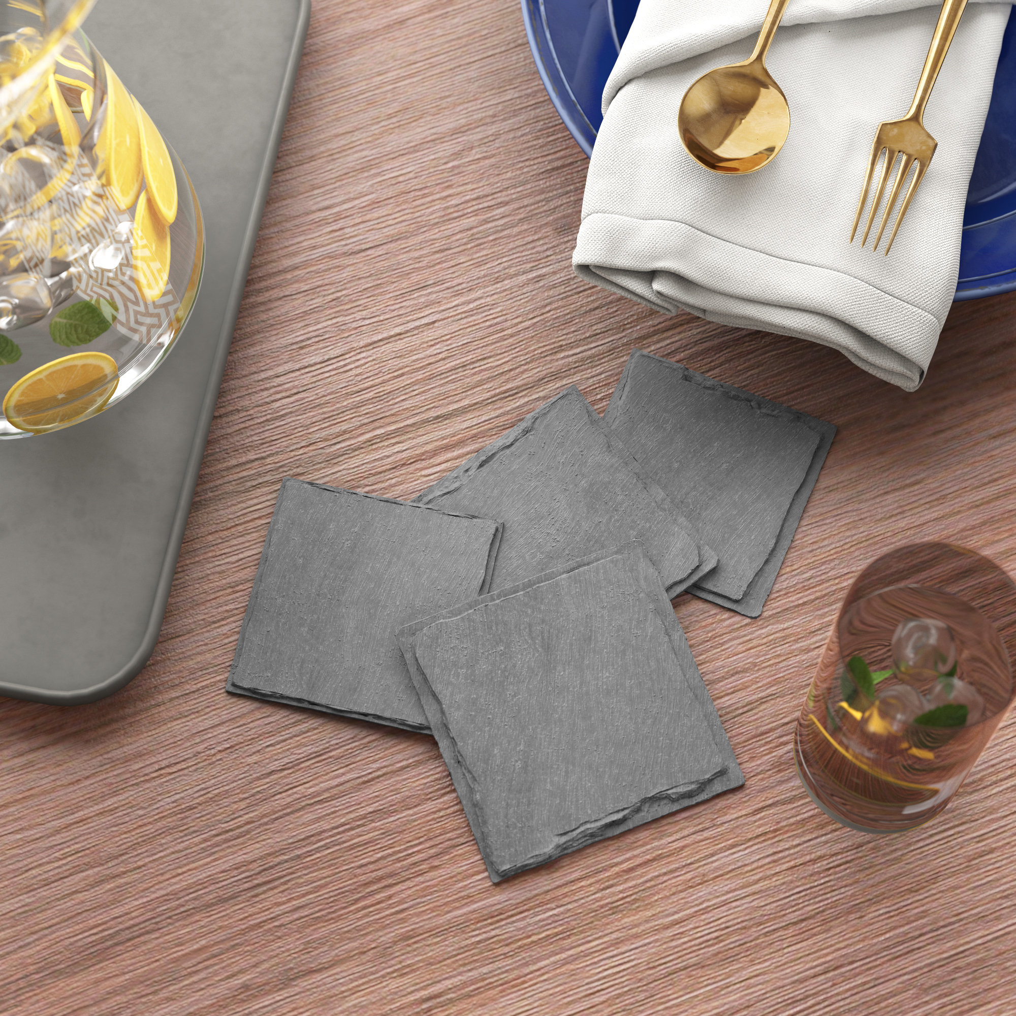Williston Forge Thirstystone Natural Grey Slate Coaster Set & Reviews ...