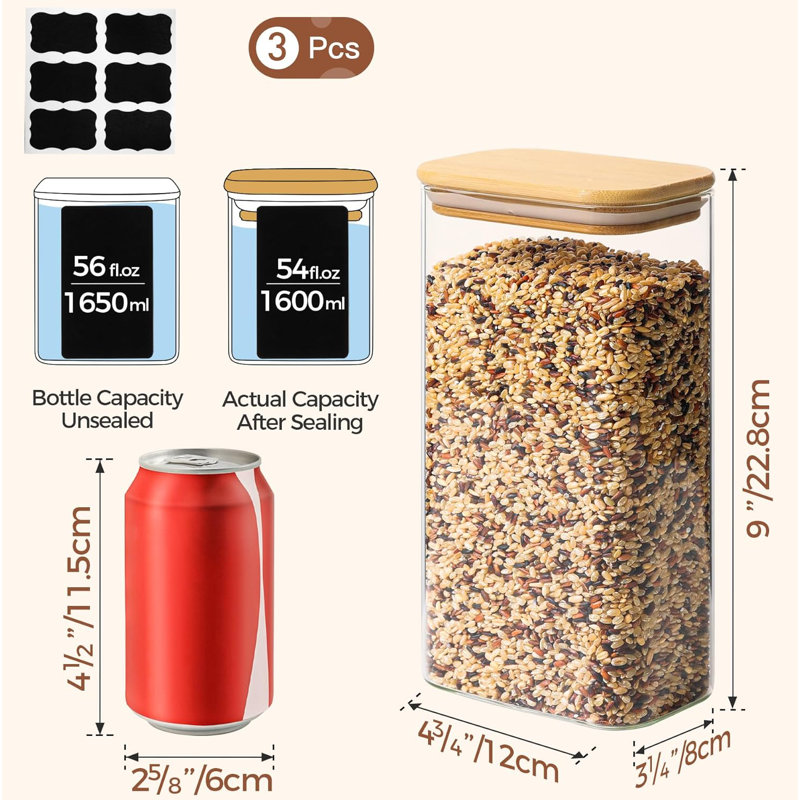 Gracie Oaks Rectangle Glass Storage Containers with Lids, Glass Jars ...