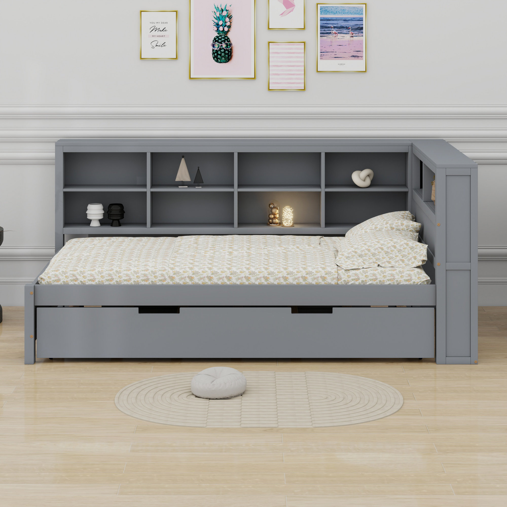 Latitude Run® Wooden Daybed With Trundle, Daybed With Storage Shelf And ...