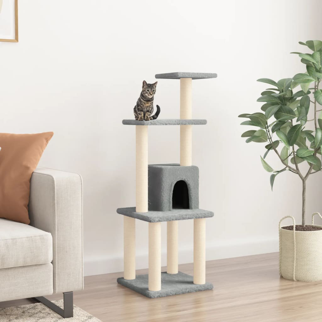 Ebern Designs Cat Tree Light Grey Engineered Wood, Plush, Sisal Medium ...