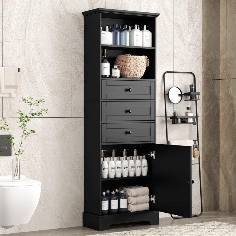 Winston Porter Tall Storage Cabinet With 3 Drawers And Adjustable ...