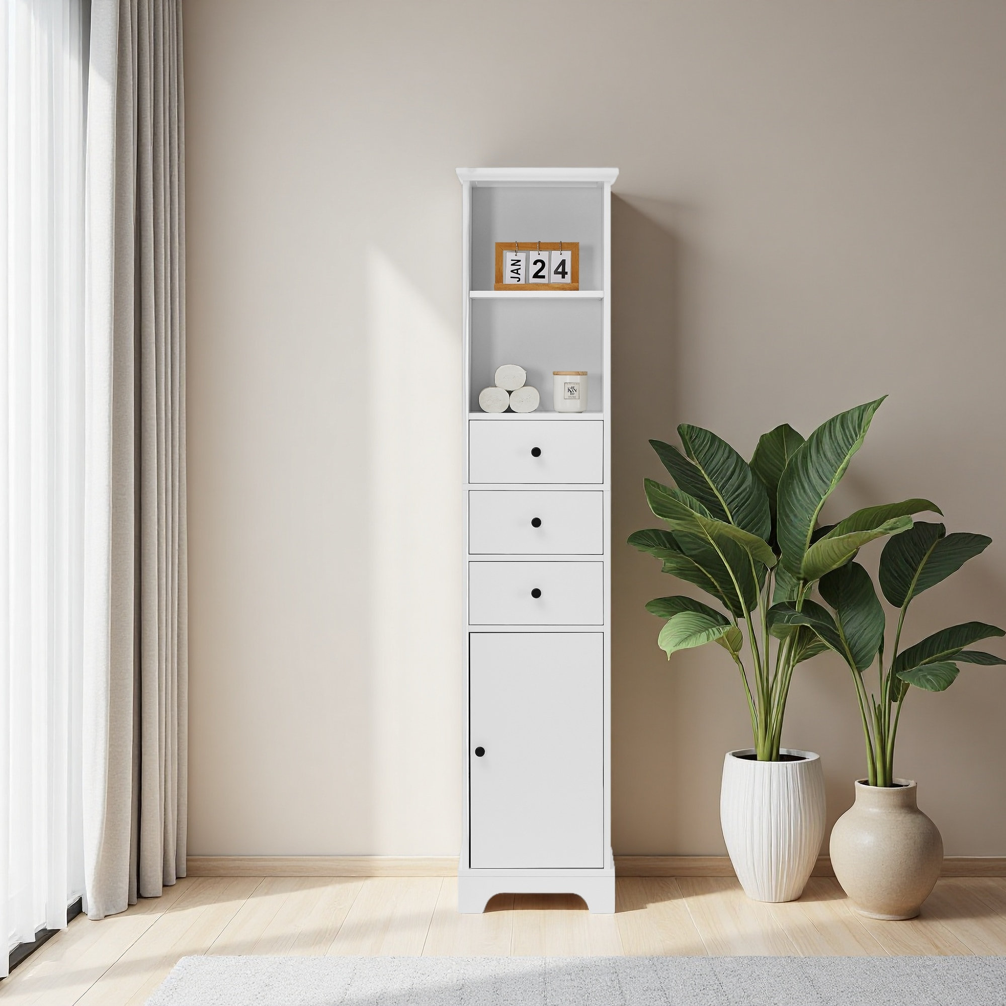 Lark Manor™ White Tall Storage Cabinet With 3 Drawers And Adjustable ...
