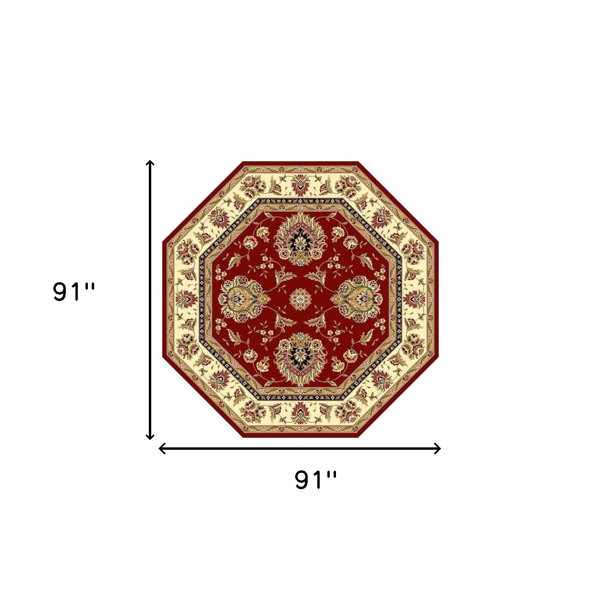 Fleur De Lis Living Stian 7' Red and Ivory Floral Octagon Rug | Wayfair