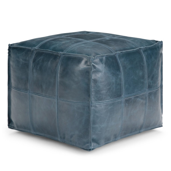 Ebern Designs Manning Square Pouf in Teal, Plush Upholstered Ottoman ...