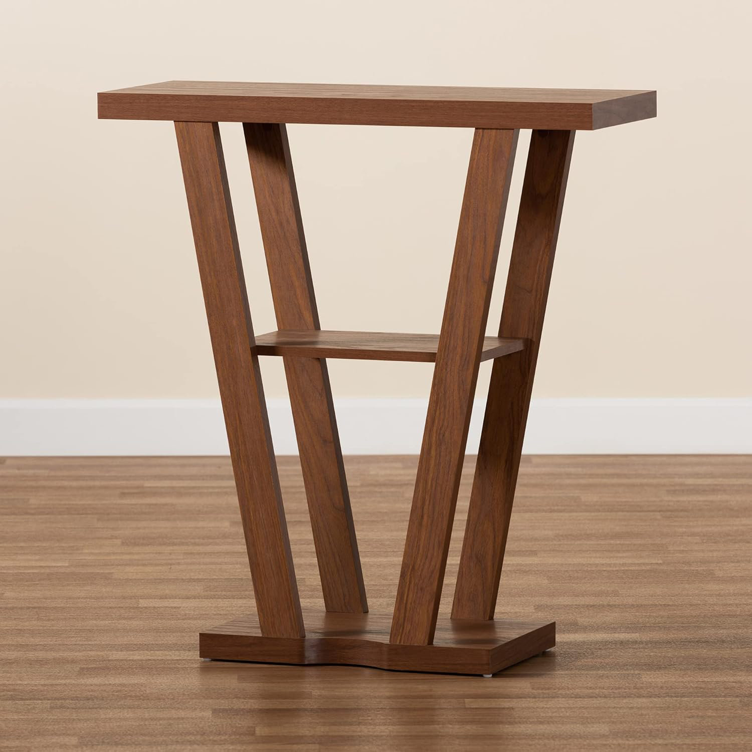 Red Barrel Studio® Modern Walnut Brown Wood Console Table With Angular ...