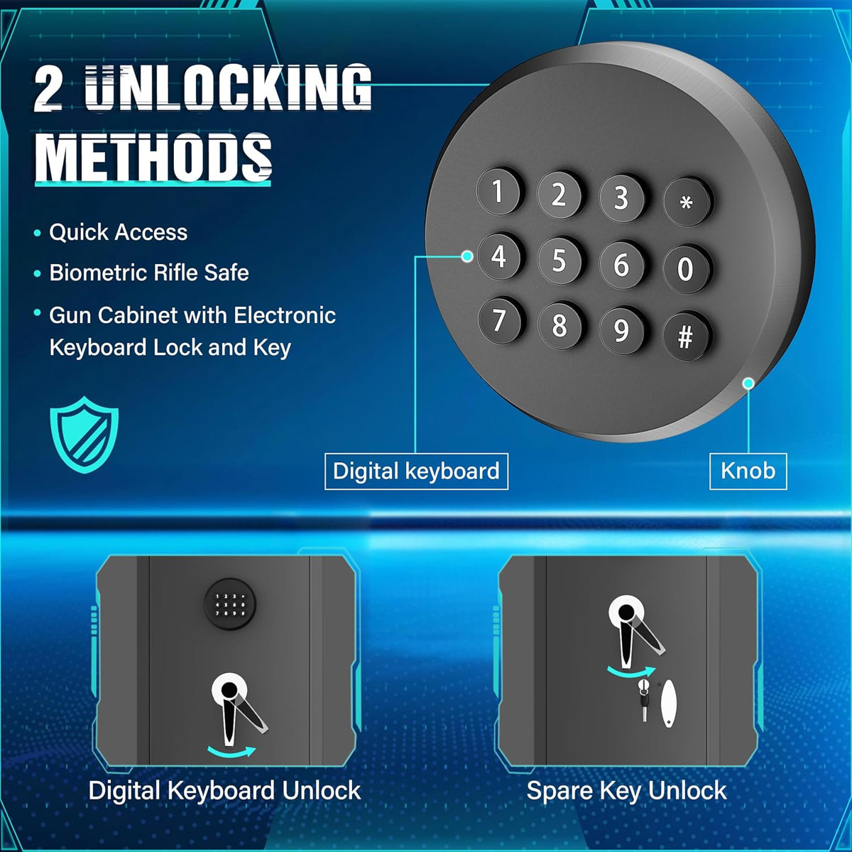 SUNCROWN 3-5 Locking Gun Cabinet with Electronic Keyboard Lock, Quick ...