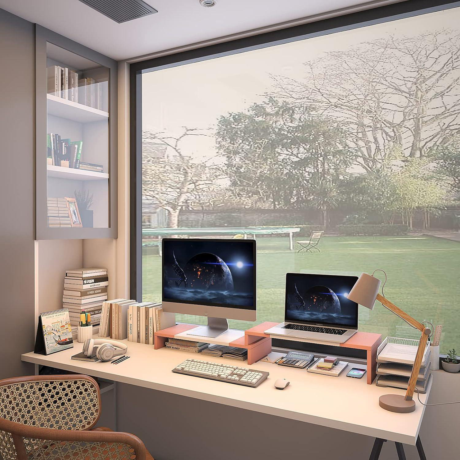 HomCom Monitor Stand Riser 2 Shelf Computer Monitor Stand With ...