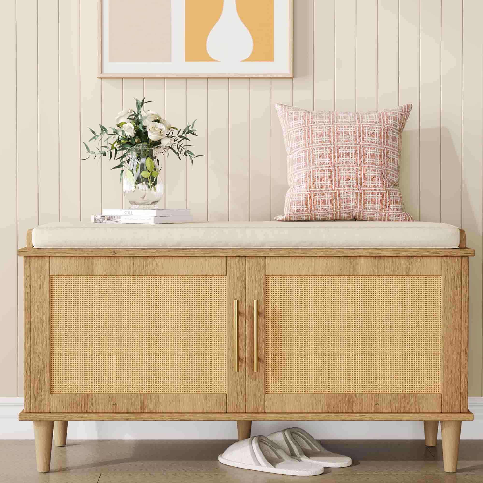 Bayou Breeze Rattan Shoe Storage Bench with Cushion - Wayfair Canada