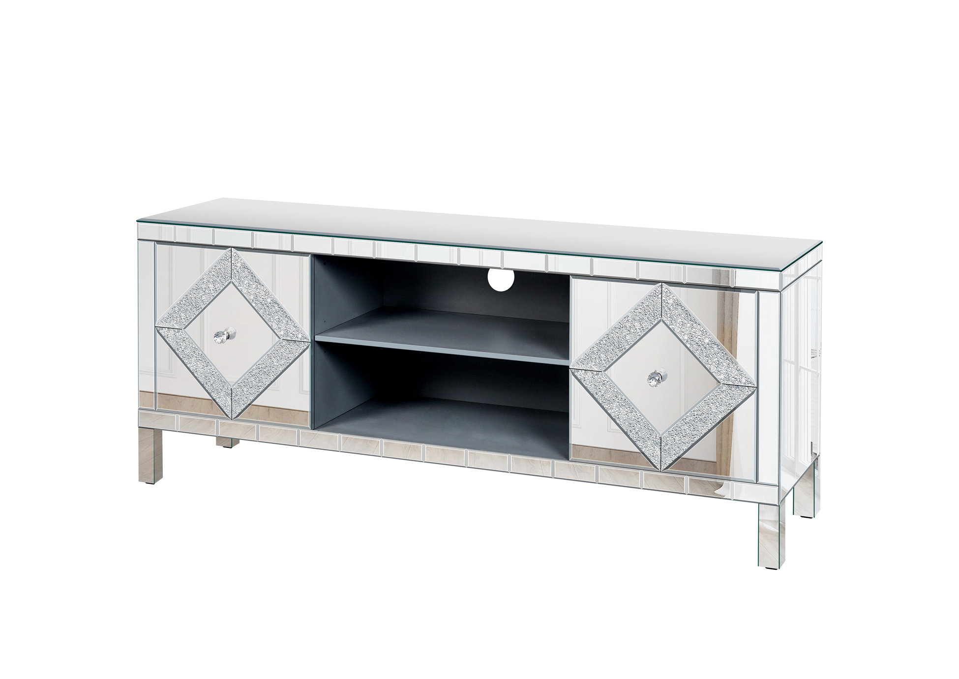 Everly Quinn Mirrored TV Stand For 65+ Inch TV,Sliver TV Console Table ...