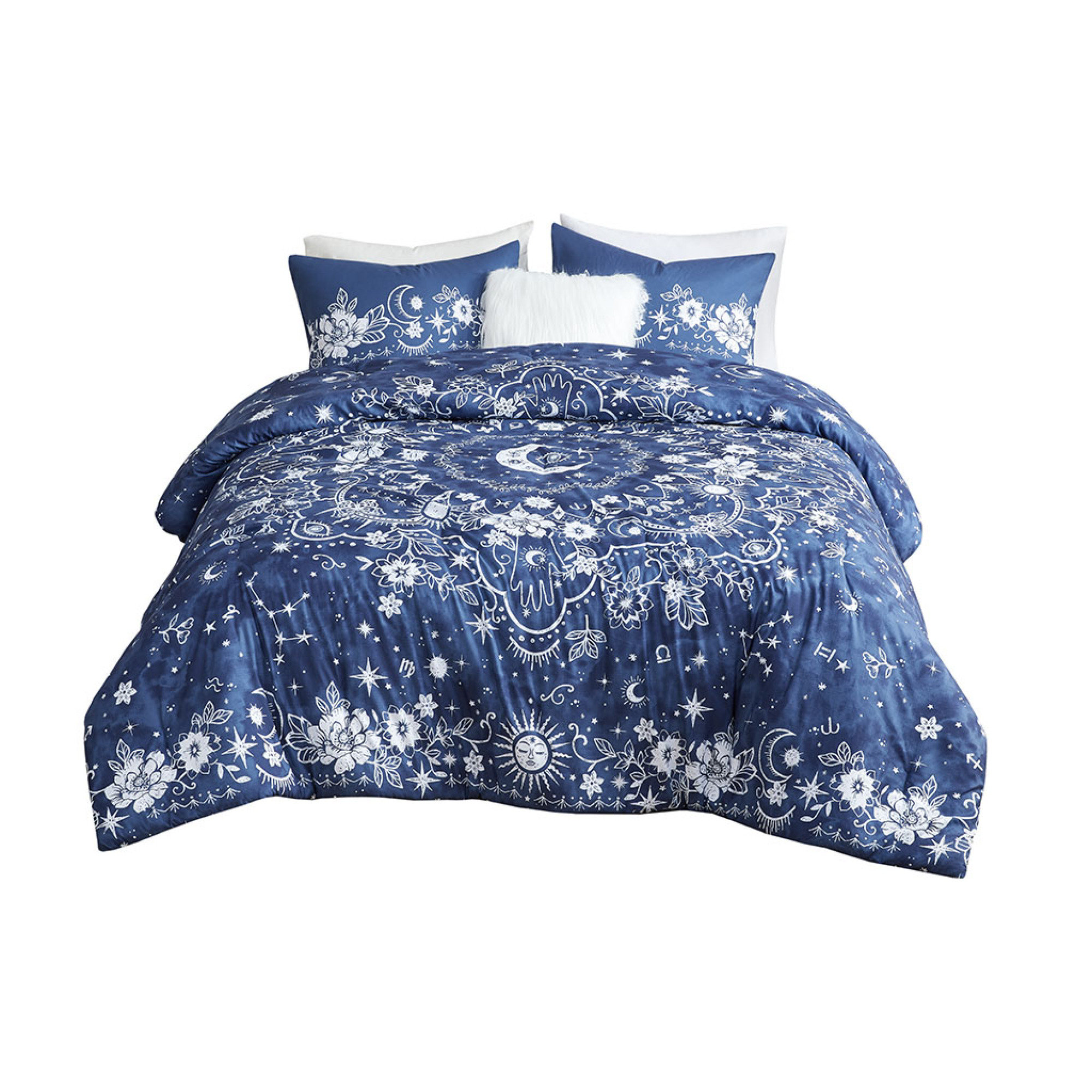 DORROM Celestial Comforter Bedding Set - Navy Floral Medallion Queen ...