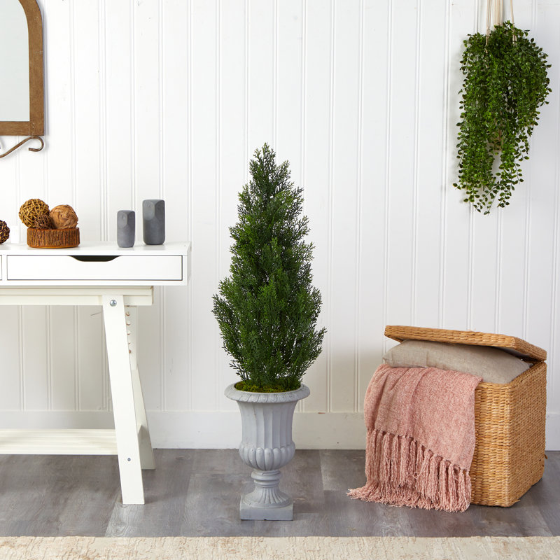 Primrue 46in. Mini Cedar Artificial Pine Tree in Decorative Urn UV ...