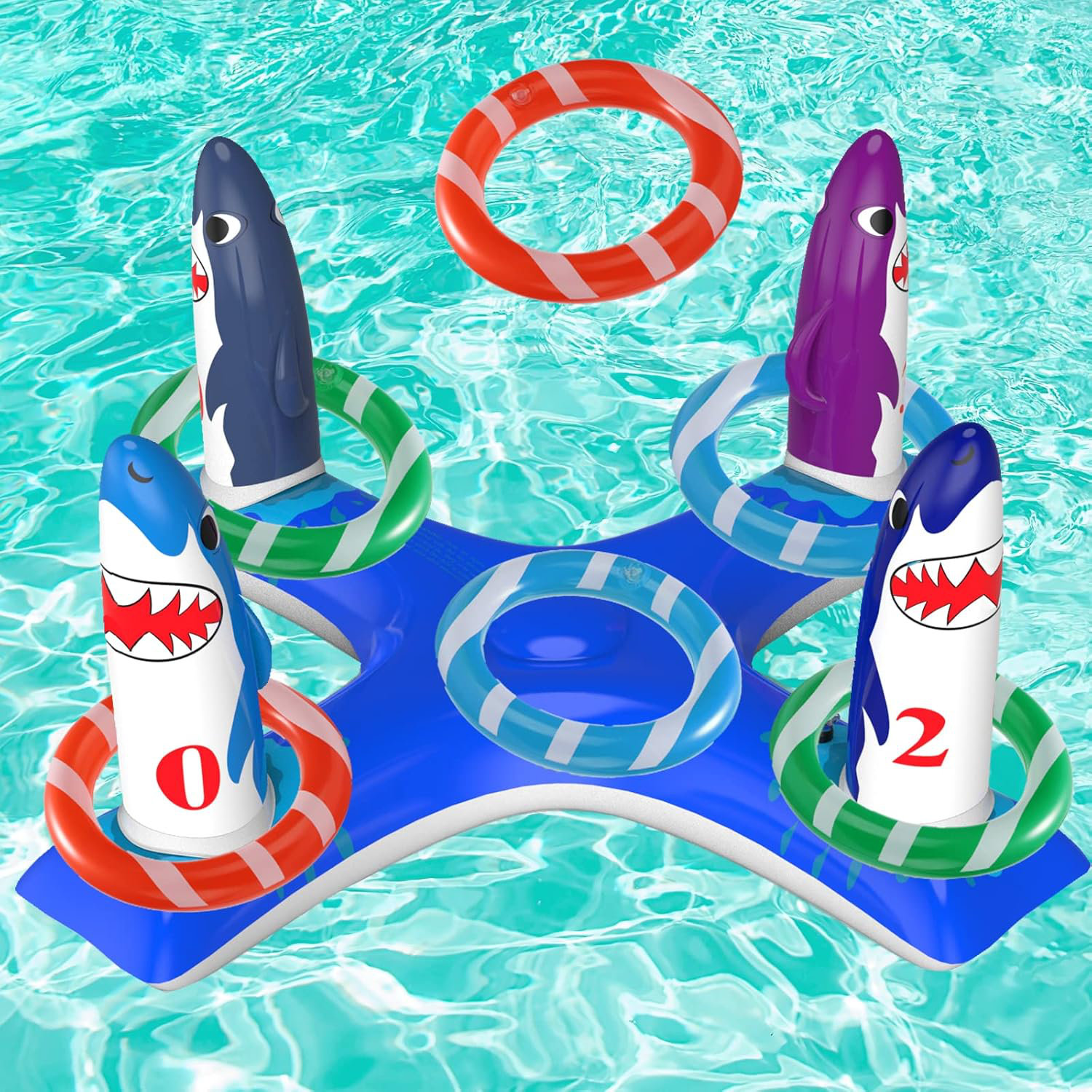 LinsCraft Inflatable Pool Ring Toss Games Toys, Floating Shark Flamingo ...