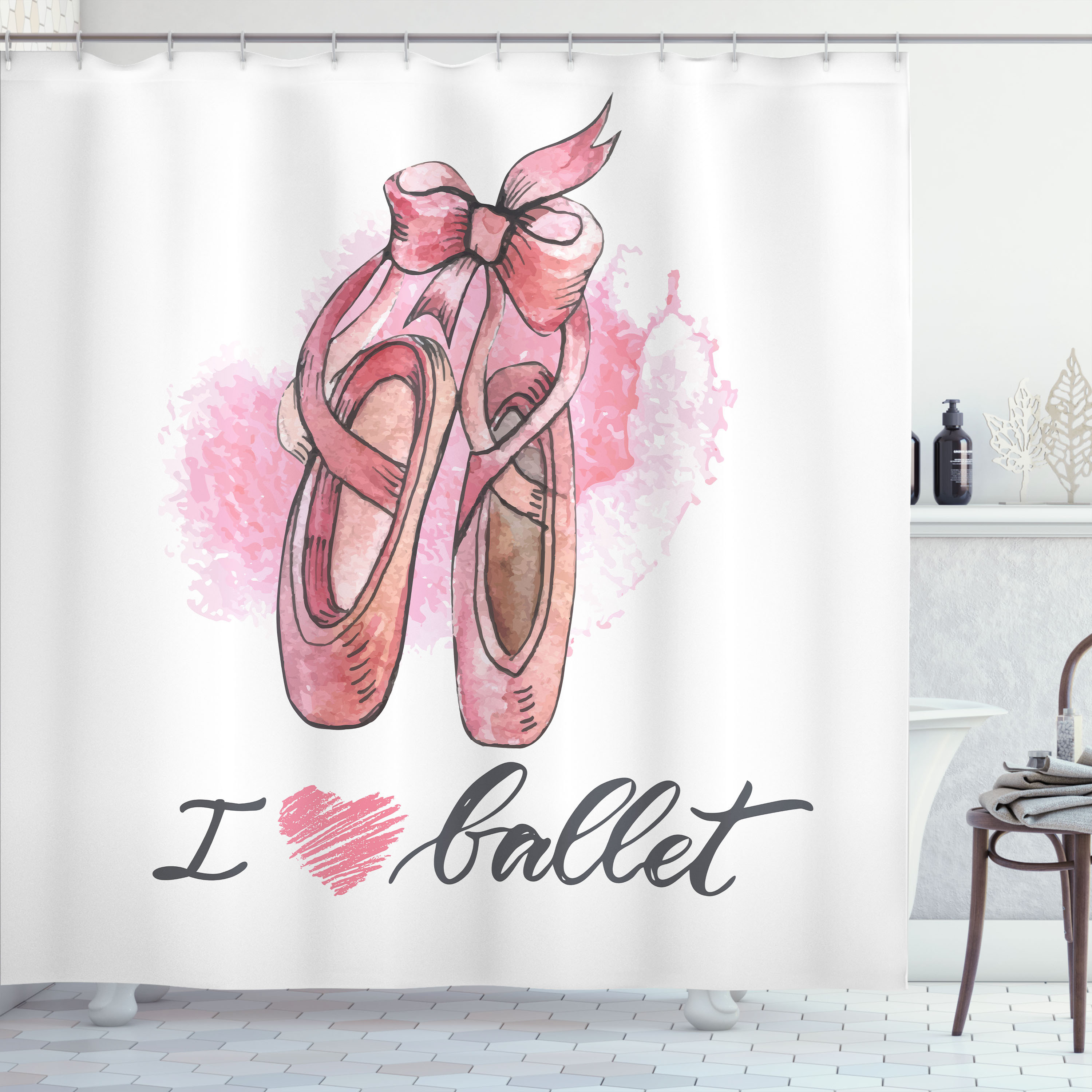 East Urban Home Ballerina Shower Curtain I Love Ballet Typography ...