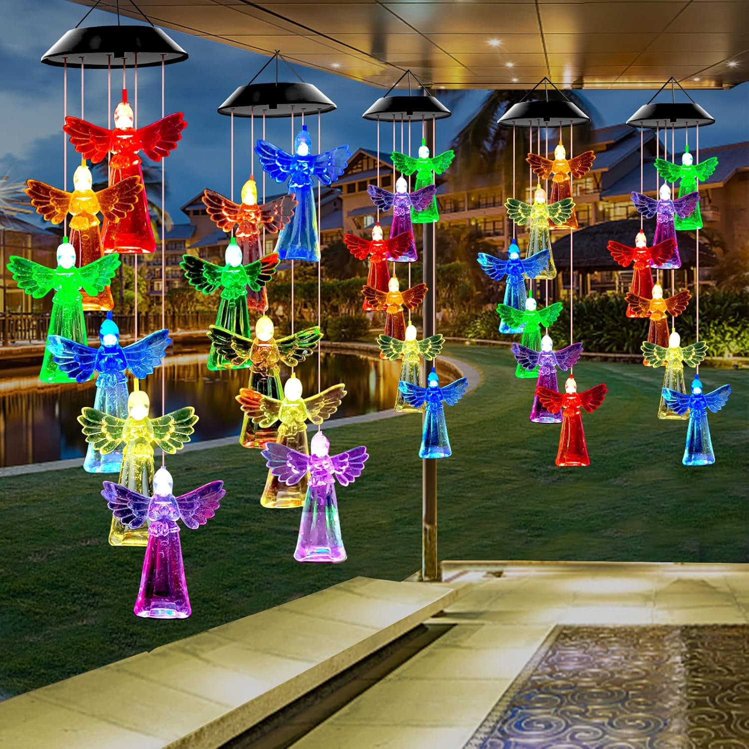 Arlmont & Co. Solar Powered Angel Color Changing LED Wind Chimes ...