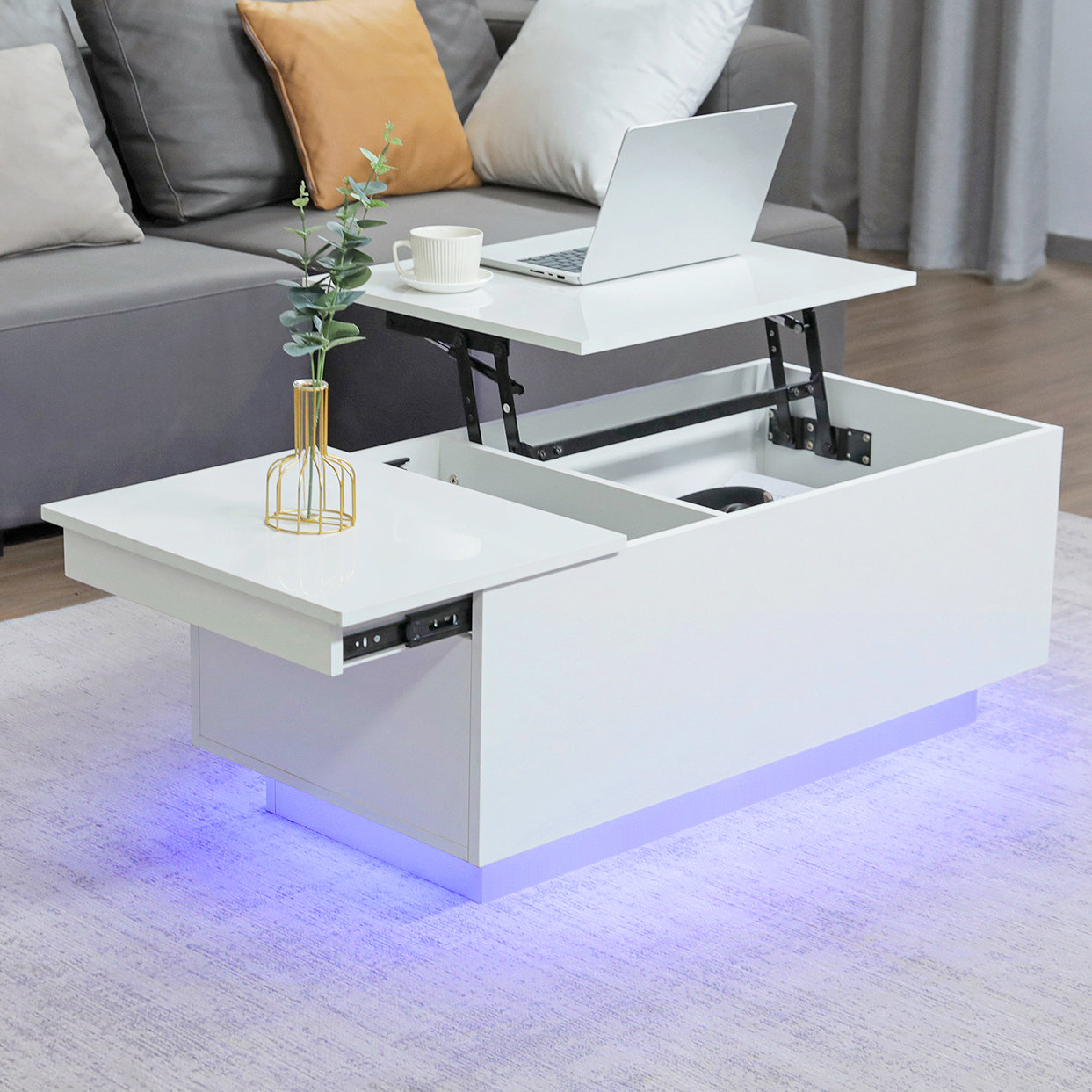Wade Logan® Anushree Lift Top Coffee Table with Charging Station, RGB ...