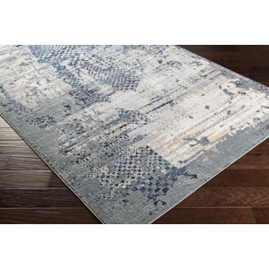17 Stories Abstract Gray/Navy Area Rug | Wayfair