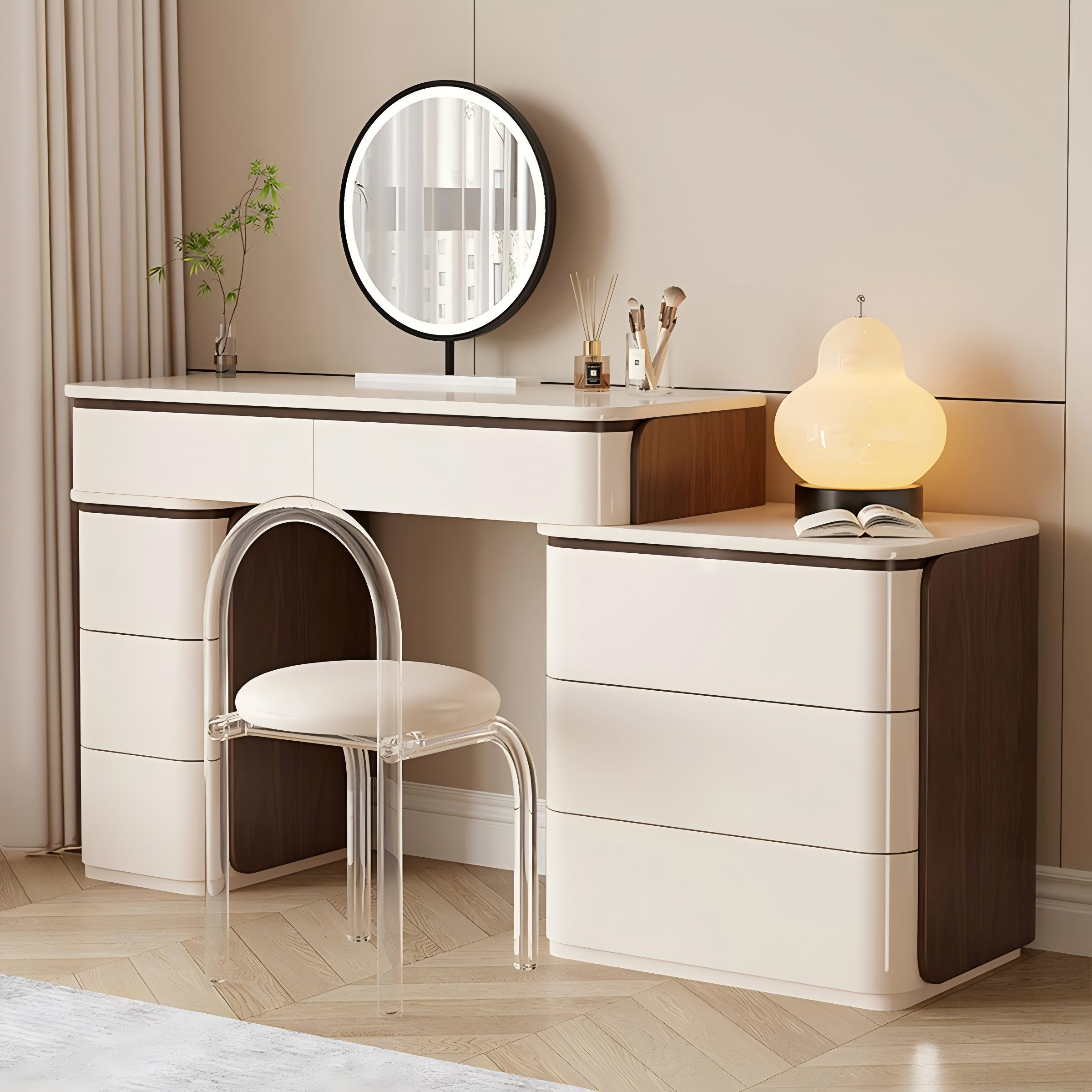 Orren Ellis Minimalist Solid Wood Vanity Set with Integrated Storage ...