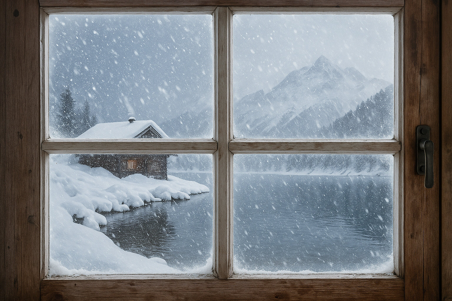 Millwood Pines Cabin in the Storm – Winter Window View Landscape Wall ...