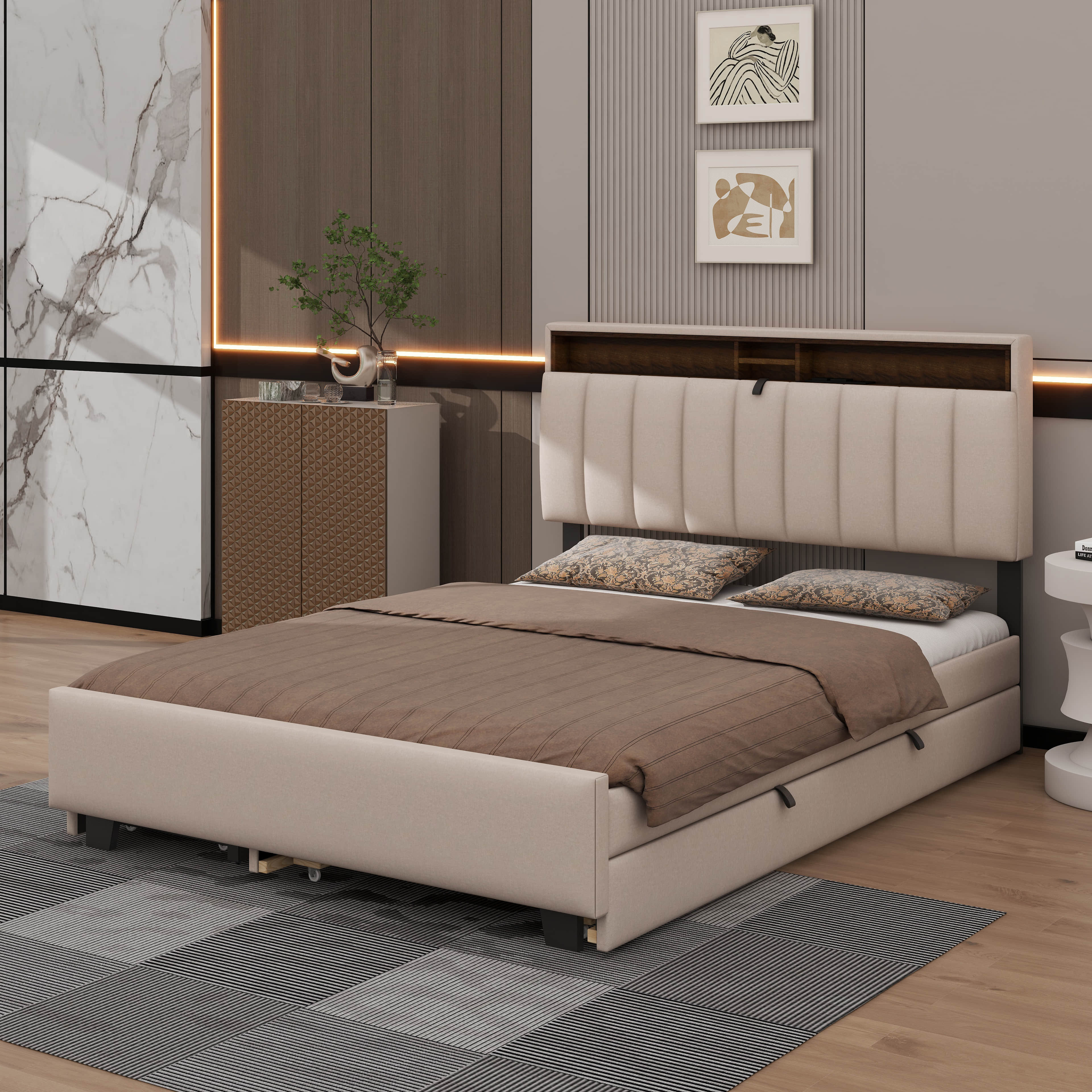XIUYE Padded Platform Bed Featuring A Storage Headboard | Wayfair