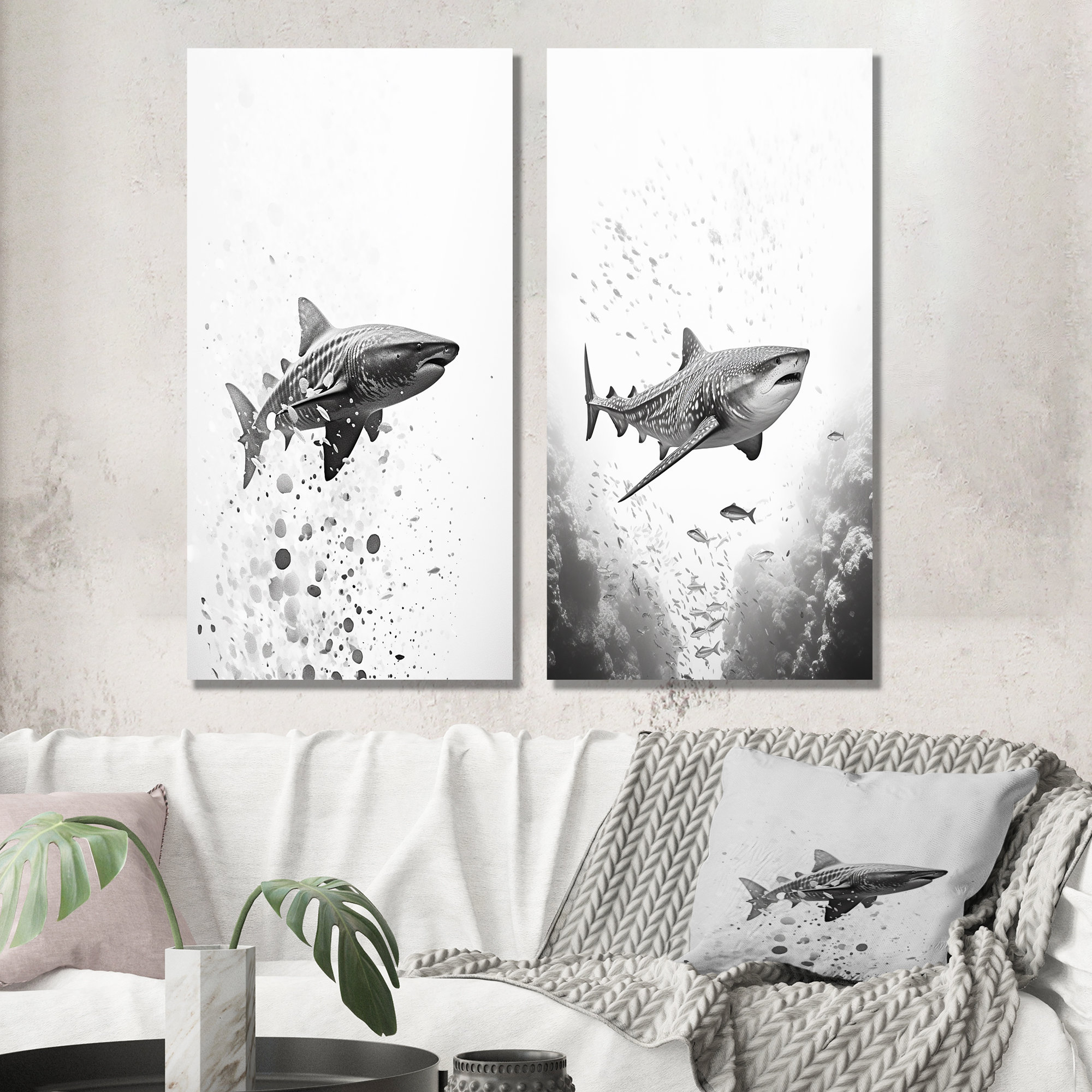 Beachcrest Home™ Monochrome Grey Shark Dance - Shark Wall Decor Set Of ...