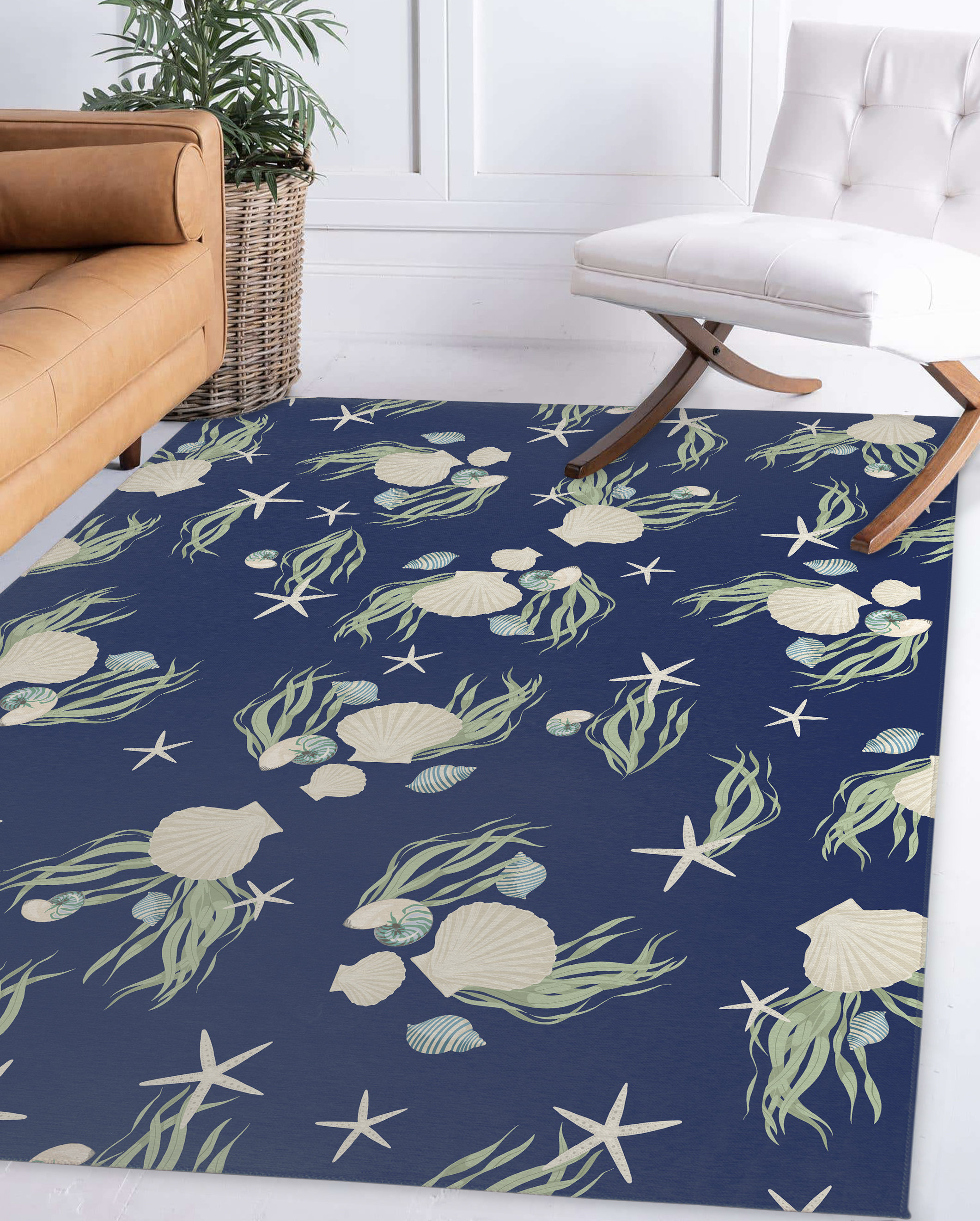 Rosecliff Heights SCALLOP SHELL NAVY Area Rug By Rosecliff Heights ...