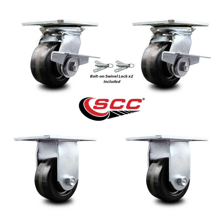 Service Caster 4 Piece Phenolic Caster Set 2 Brakes/Swivel Locks and 2 ...