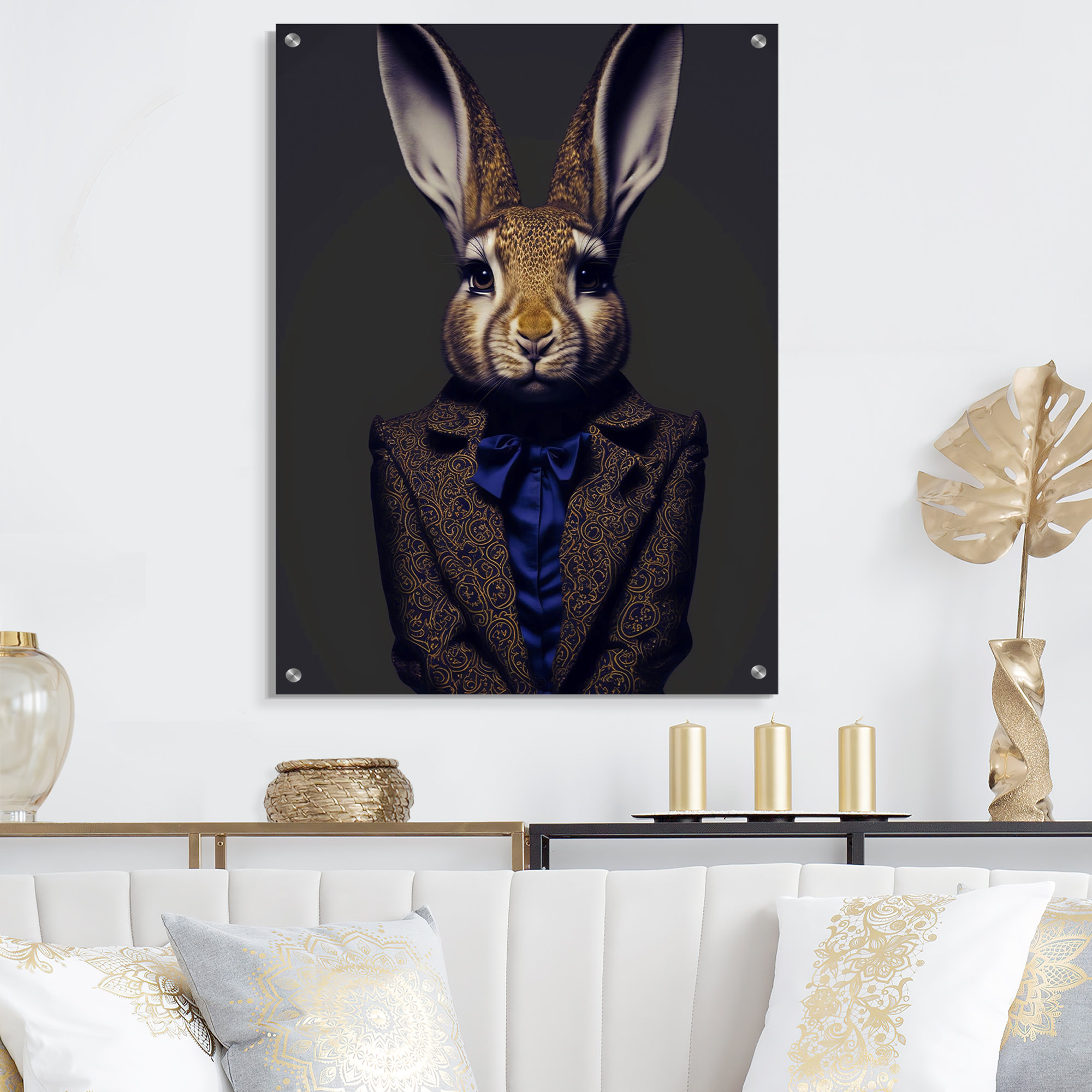 Trinx Fancy Rabbit In A Gray And Blue Suit - Rabbit Acrylic Wall Art ...