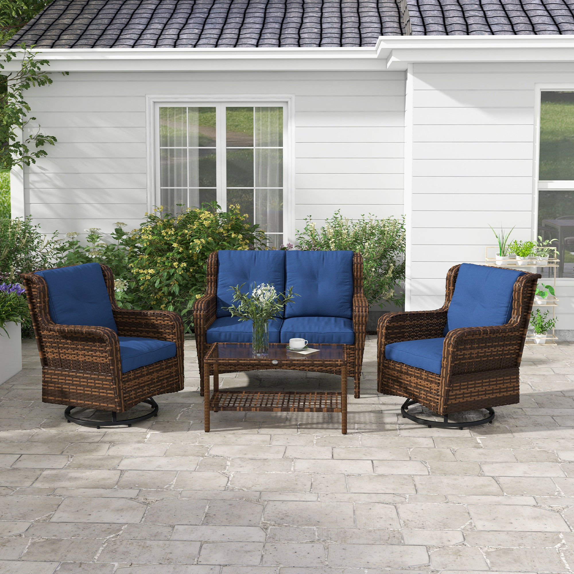 Red Barrel Studio® Champine 4 - Person Outdoor Seating Group with ...