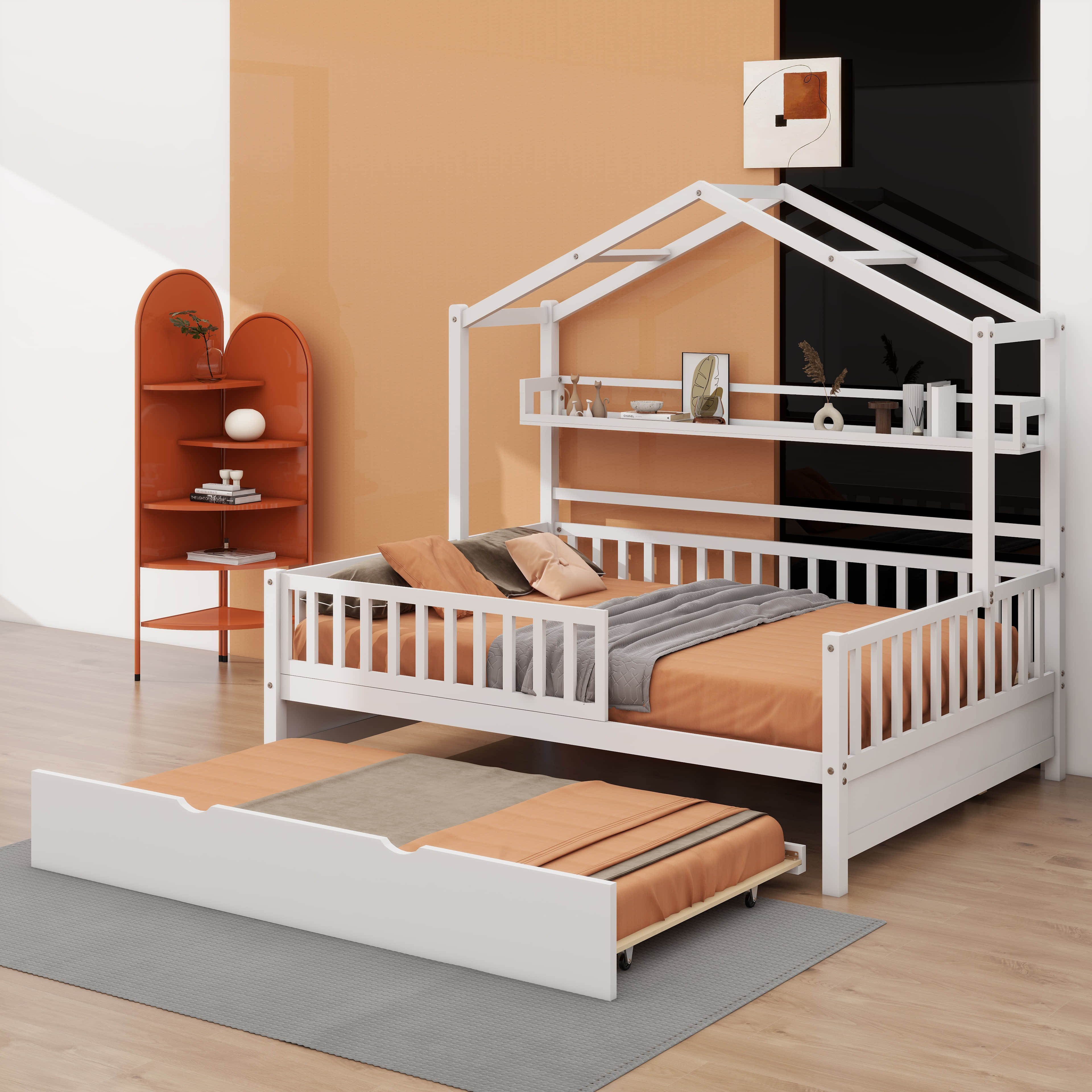 Dakota Fields Children's Log Cabin Bed With Pull-Out Trundle And Shelf ...