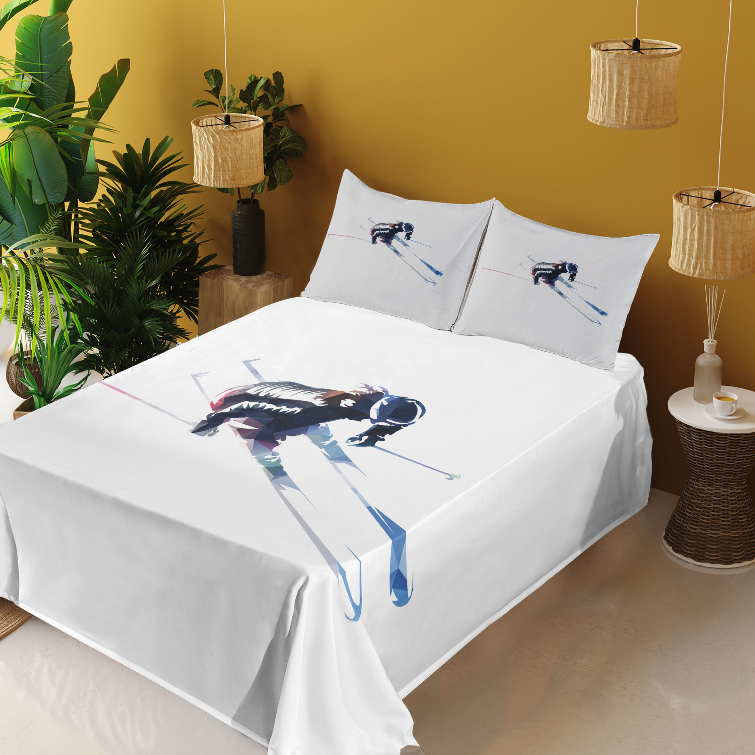 Ambesonne Skiing Sheet Set Winter Theme Sportsman Art Dark Lavender ...