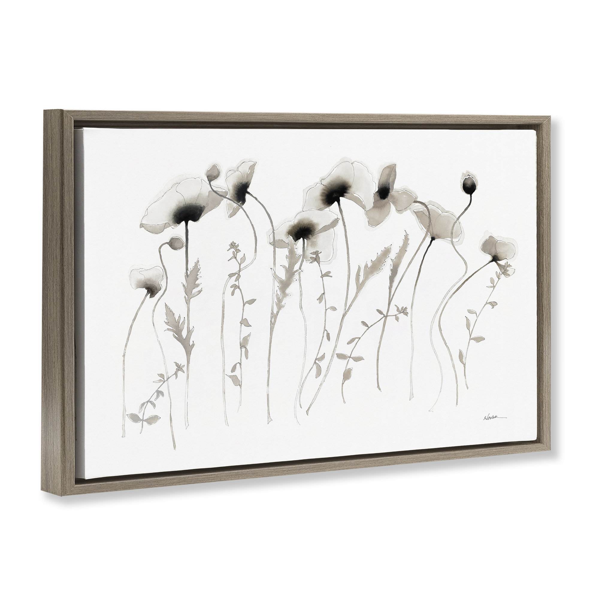 Lark Manor™ White Poppy Sprigs Framed Floater Canvas by Shirley Novak ...