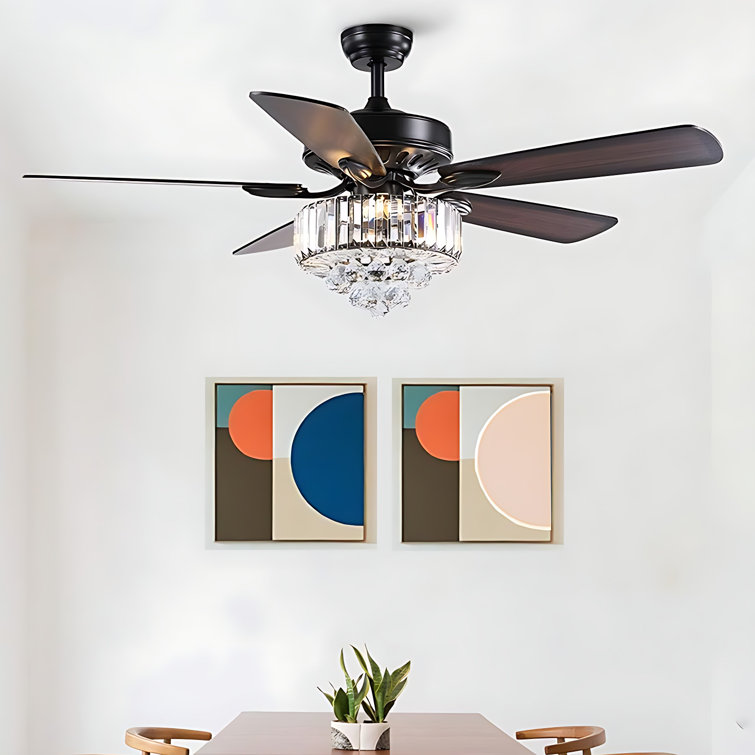 House of Hampton® 52 Inch Traditional Dimmable Ceiling Fan With Crystal ...