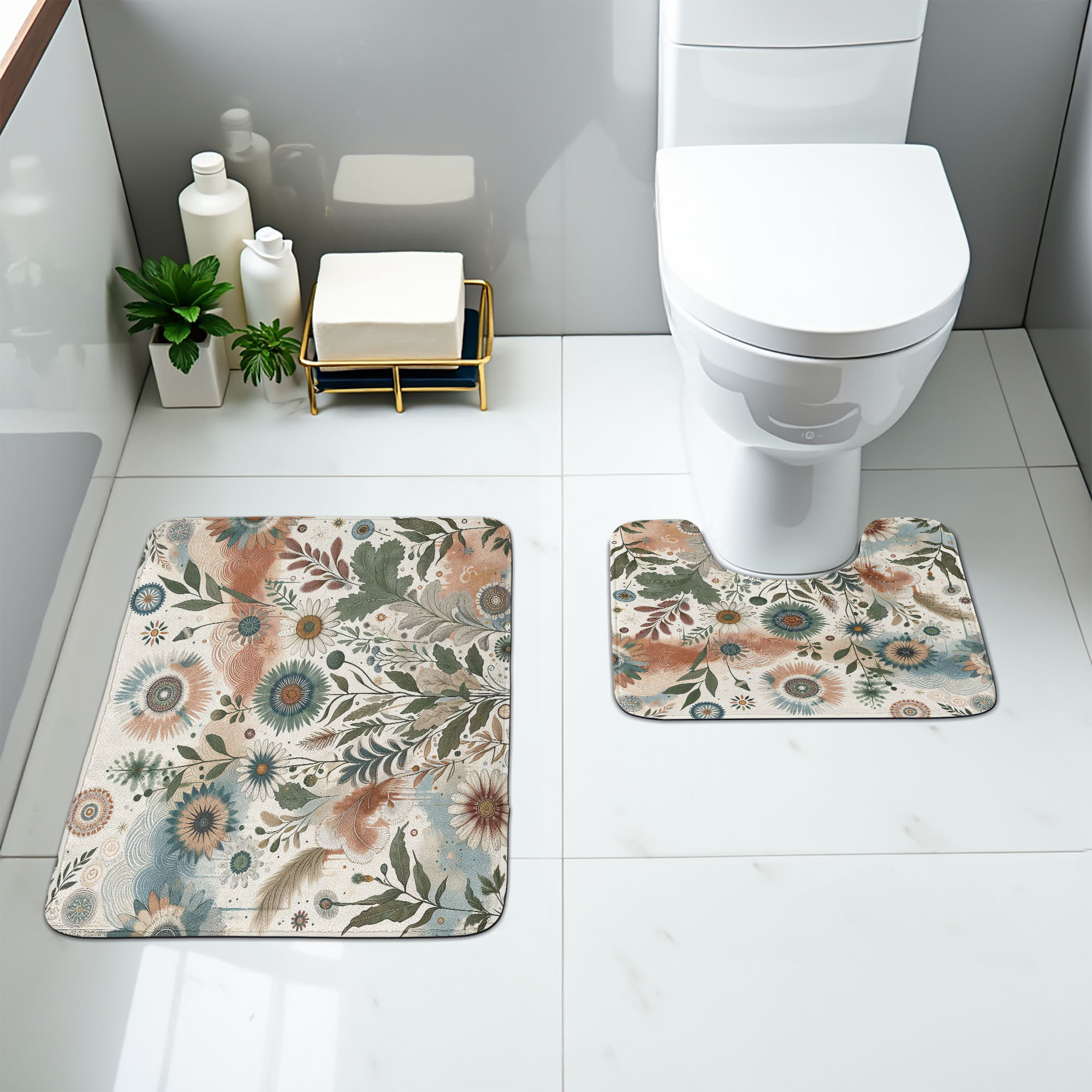 East Urban Home Floral Eucalyptus Bathroom Rug Set 2 Pieces Rectangle ...