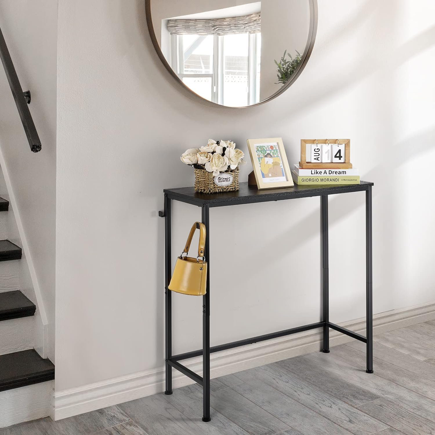 17 Stories Black Console Table Narrow Entryway Table With Hooks 31.5 In ...