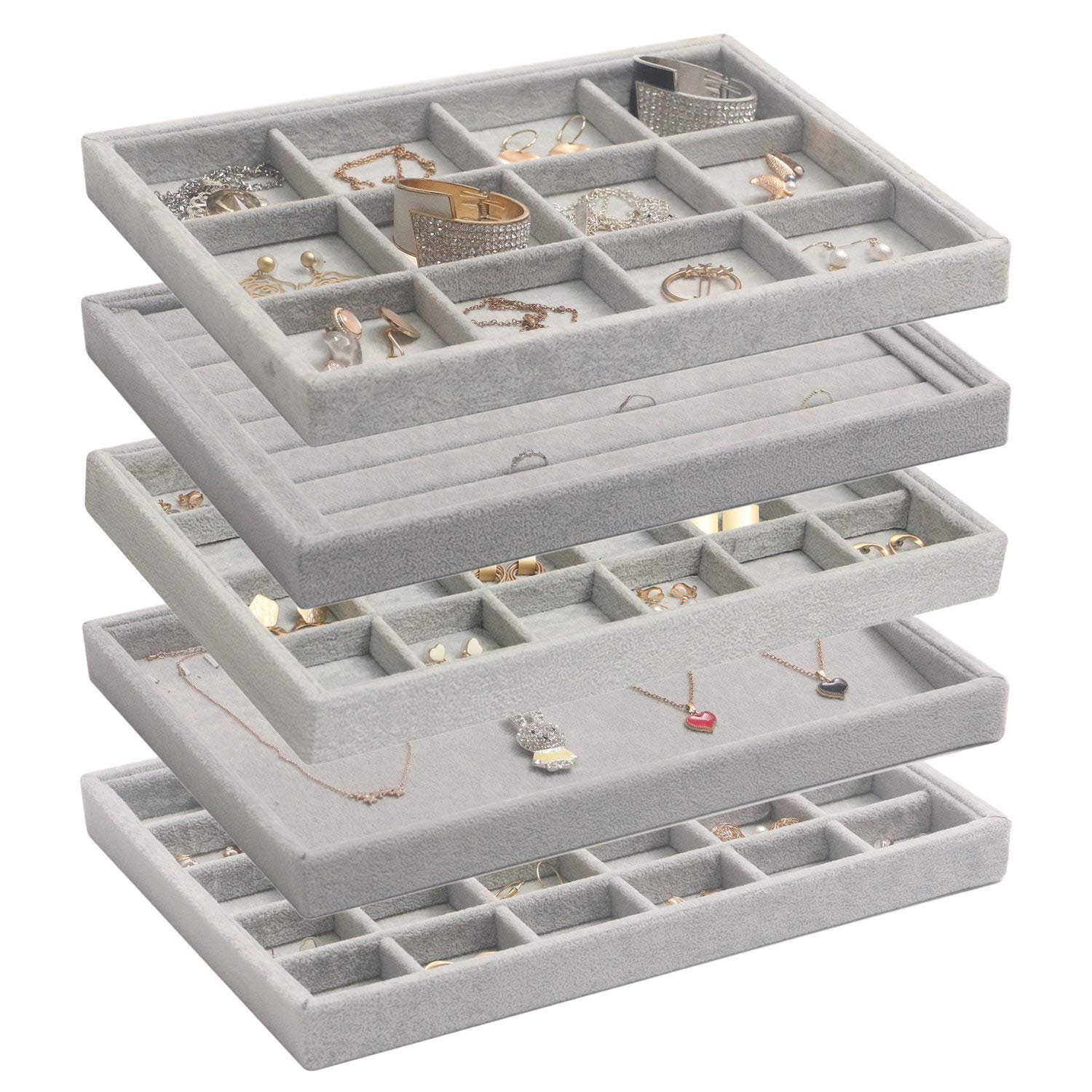 Rebrilliant 5 Pack Stackable Velvet Jewelry Trays Organizer, Jewelry ...