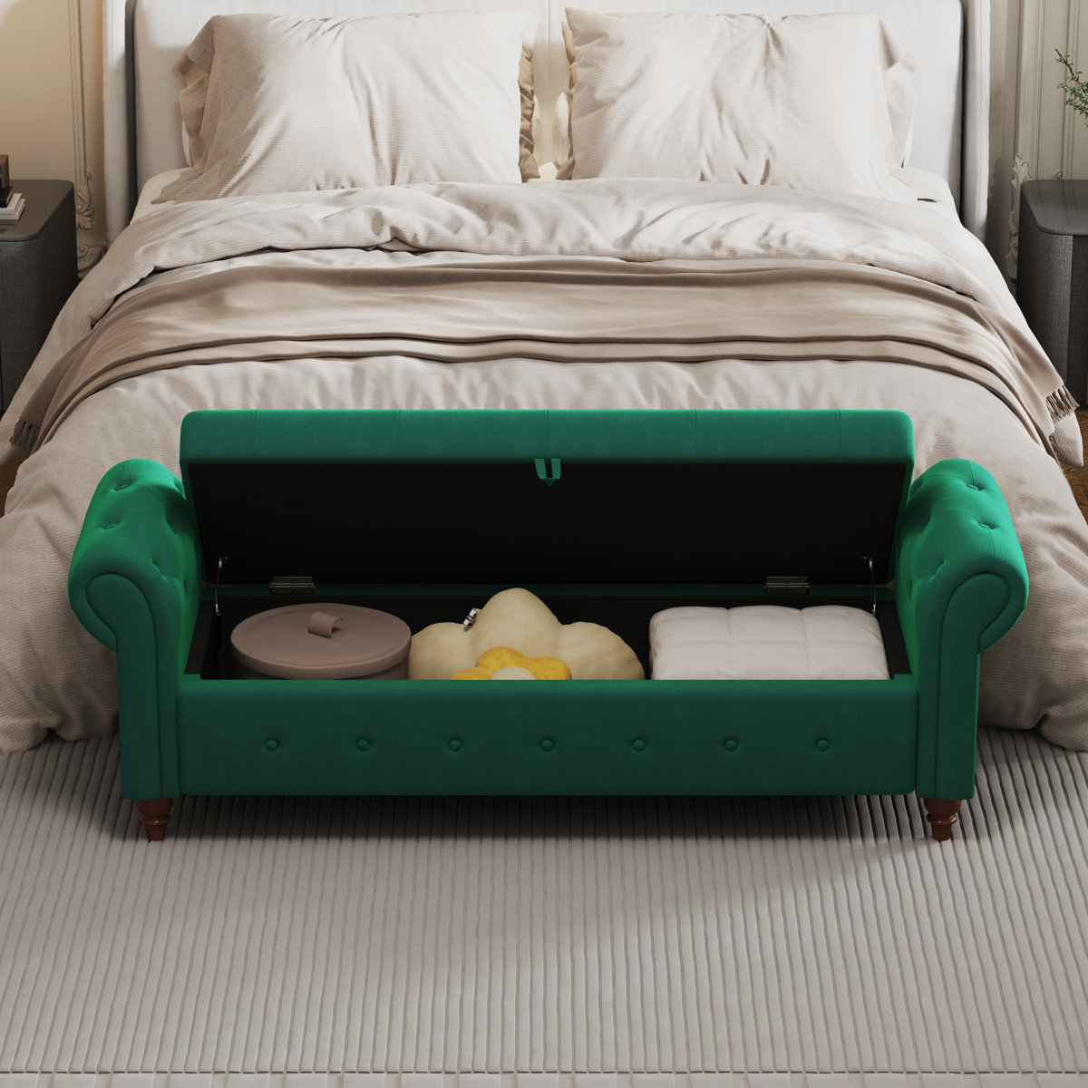 Alcott Hill® Conring 63" Tufted Storage Bench, Upholstered Storage ...